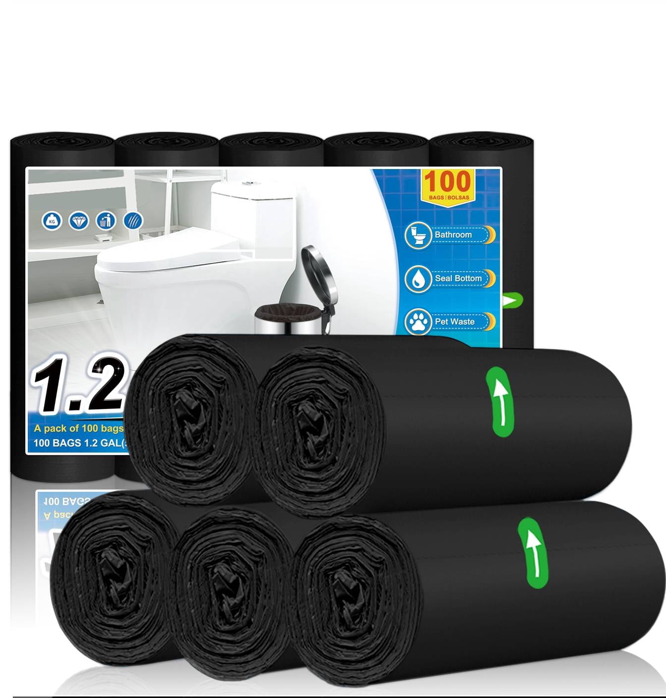 OKKEAI 5Liter Small Garbage Bags ,100 perPack ,for Office, Bathroom ...