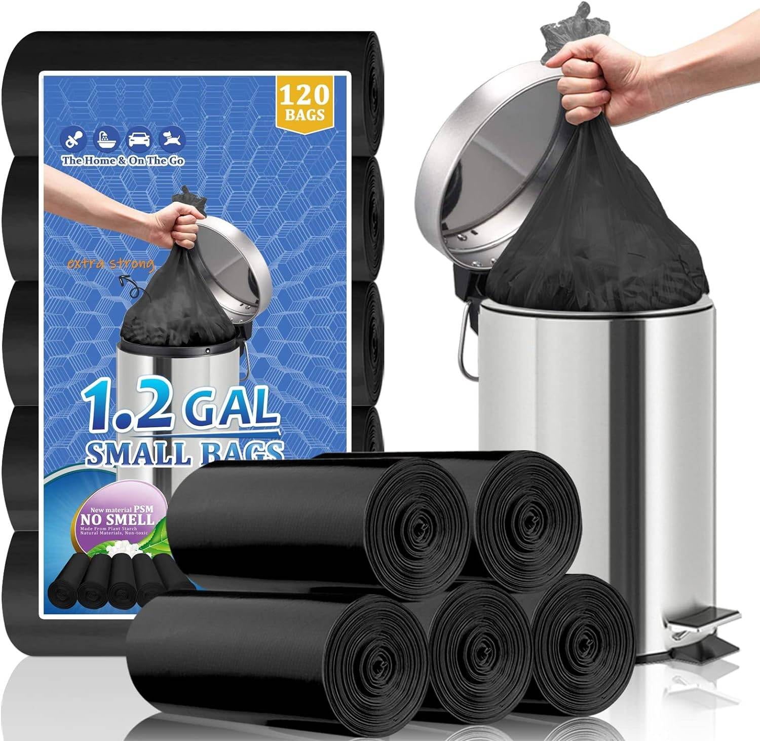 OKKEAI 5Liter Small Garbage Bags Black Trash Bags 1.2Gal Tough Durable ...