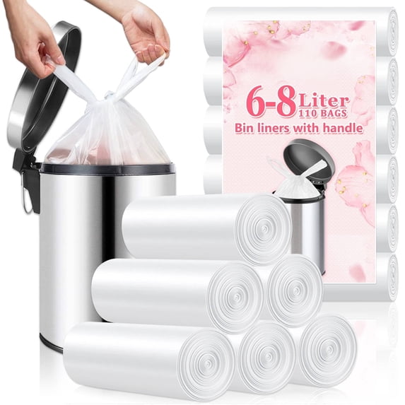 OKKEAI 6-8 Liter Small Trash Bags with Tie Handles, 110 Count, Clear ...