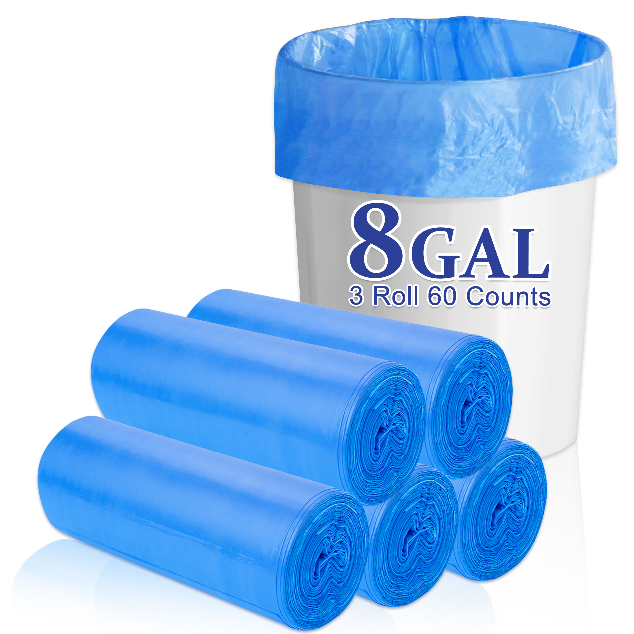 OKKEAI 8 Gallon/30L Blue Garbage Bags,3roll 60 per Pack ,for Home ...
