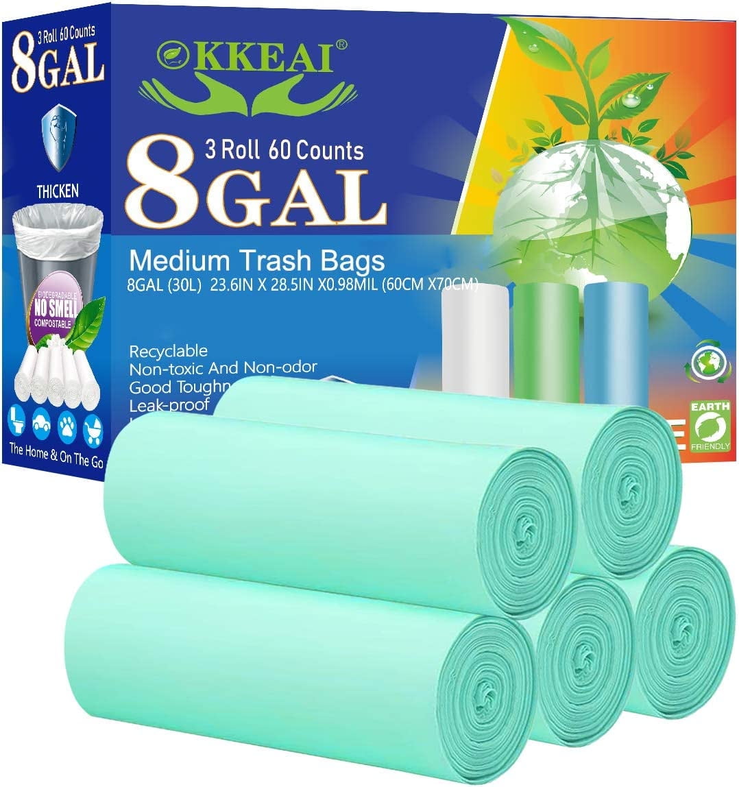 OKKEAI 8GAL/30 Liter Trash Bags, 60 per Pack，for Lawn, Kitchen, Outdoor ...