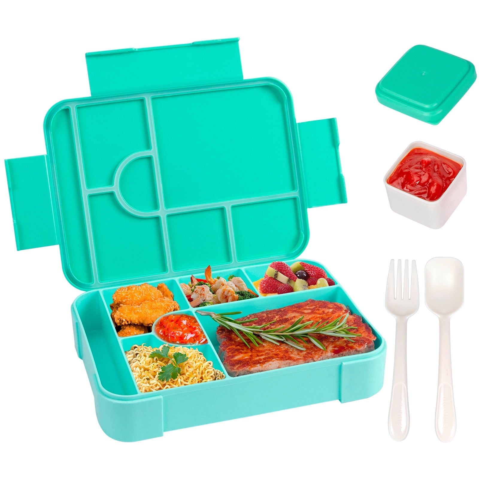 OKKEAI Bento Box, 6 Individual Compartments Plastic Bento Boxes with a ...