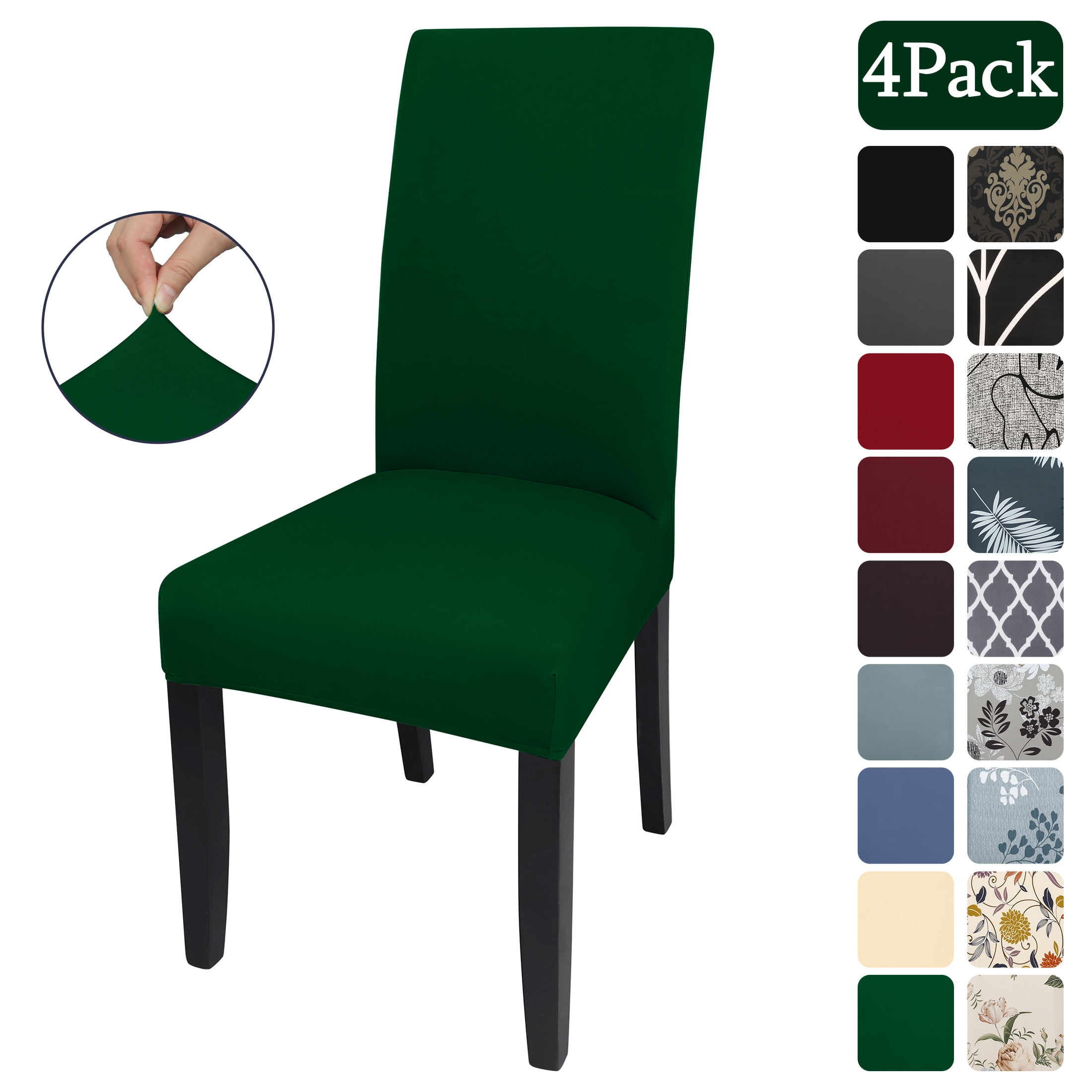 OKKEEY 4-Pack Dark Green Elastic Chair Covers for Dining Room, Washable ...