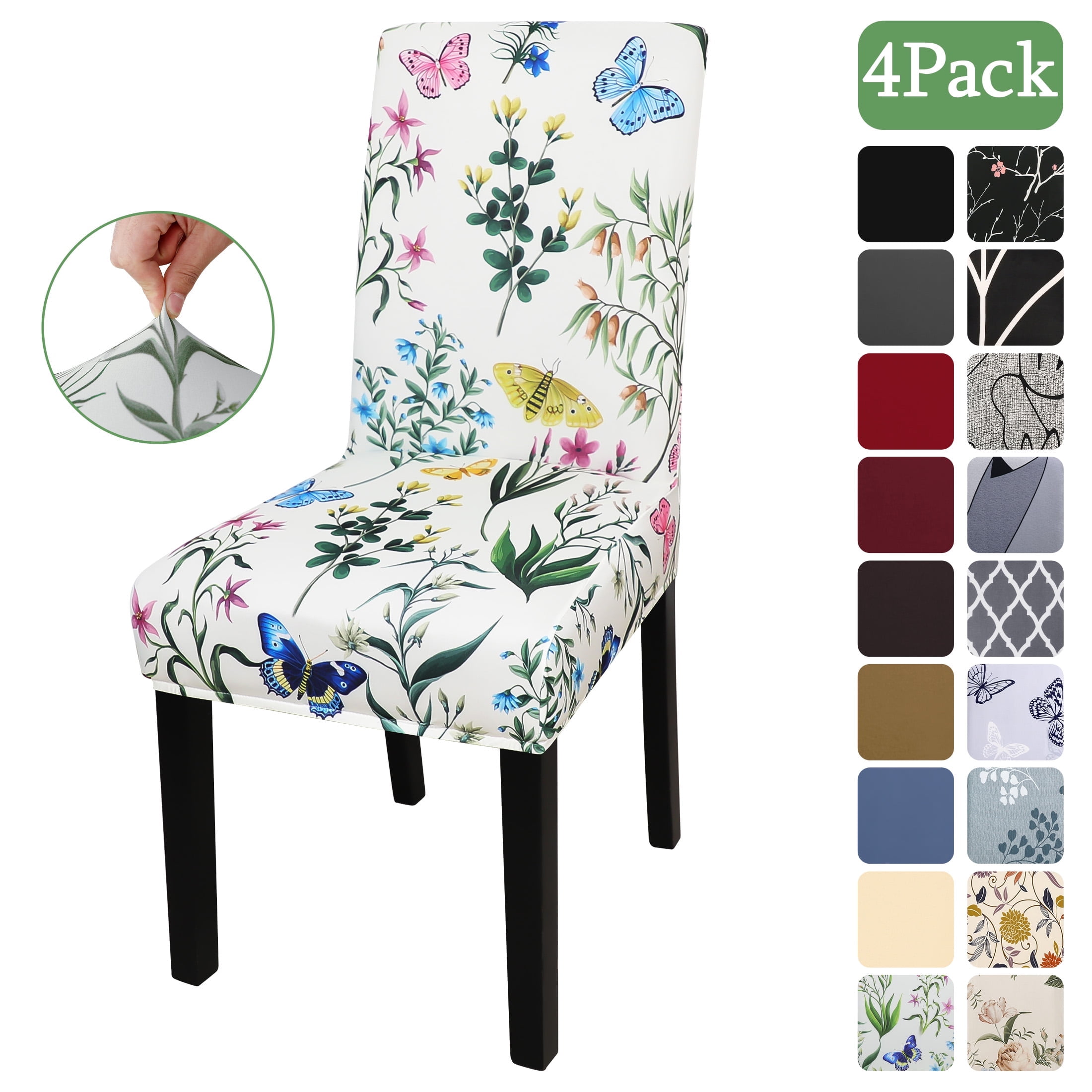 OKKEEY Floral Print Stretch Chair Covers 4 pack - Elastic Slipcovers ...