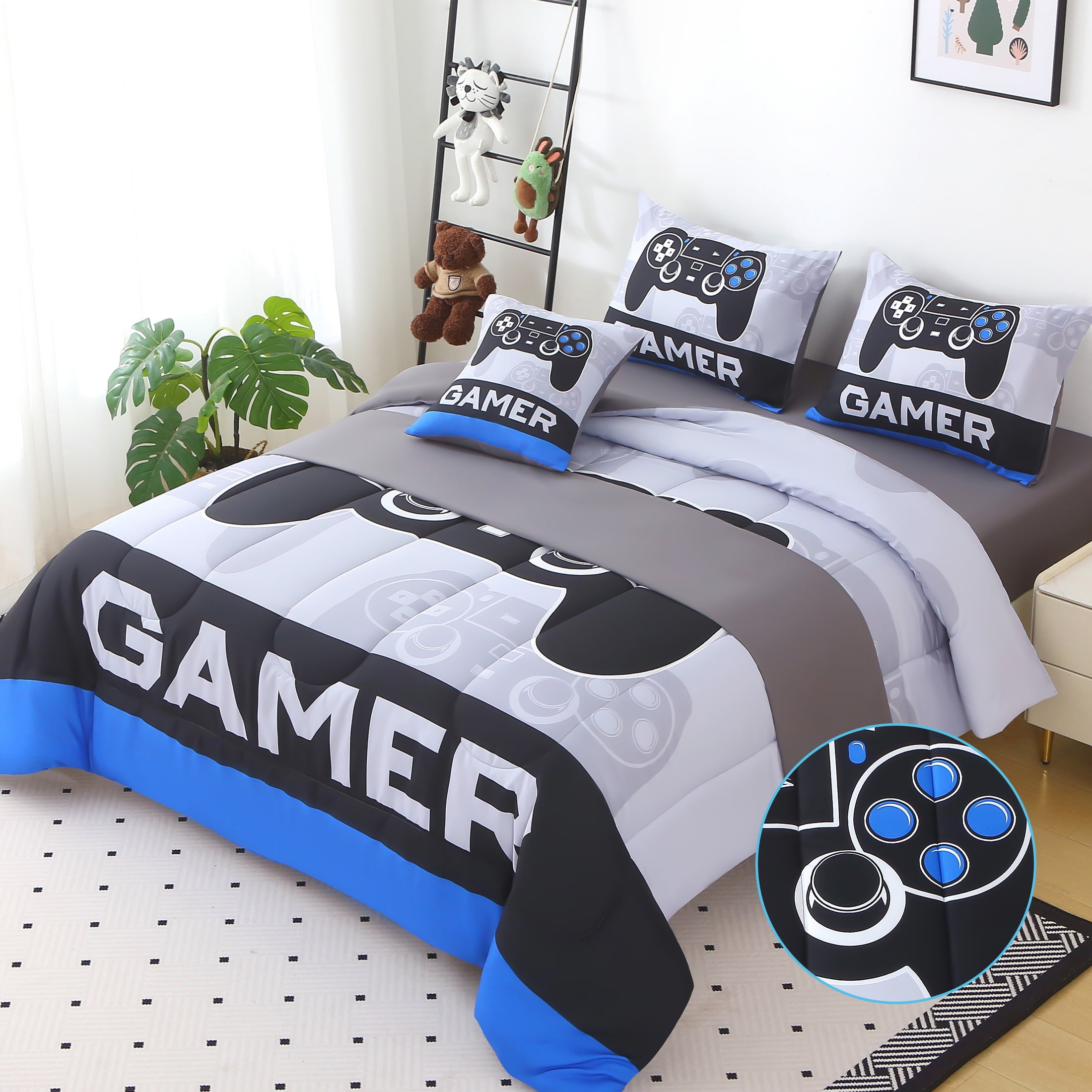 OKKEEY Boy Full Gaming Comforter Sets, 6 Pcs Video Gamer Bed in a Bag ...