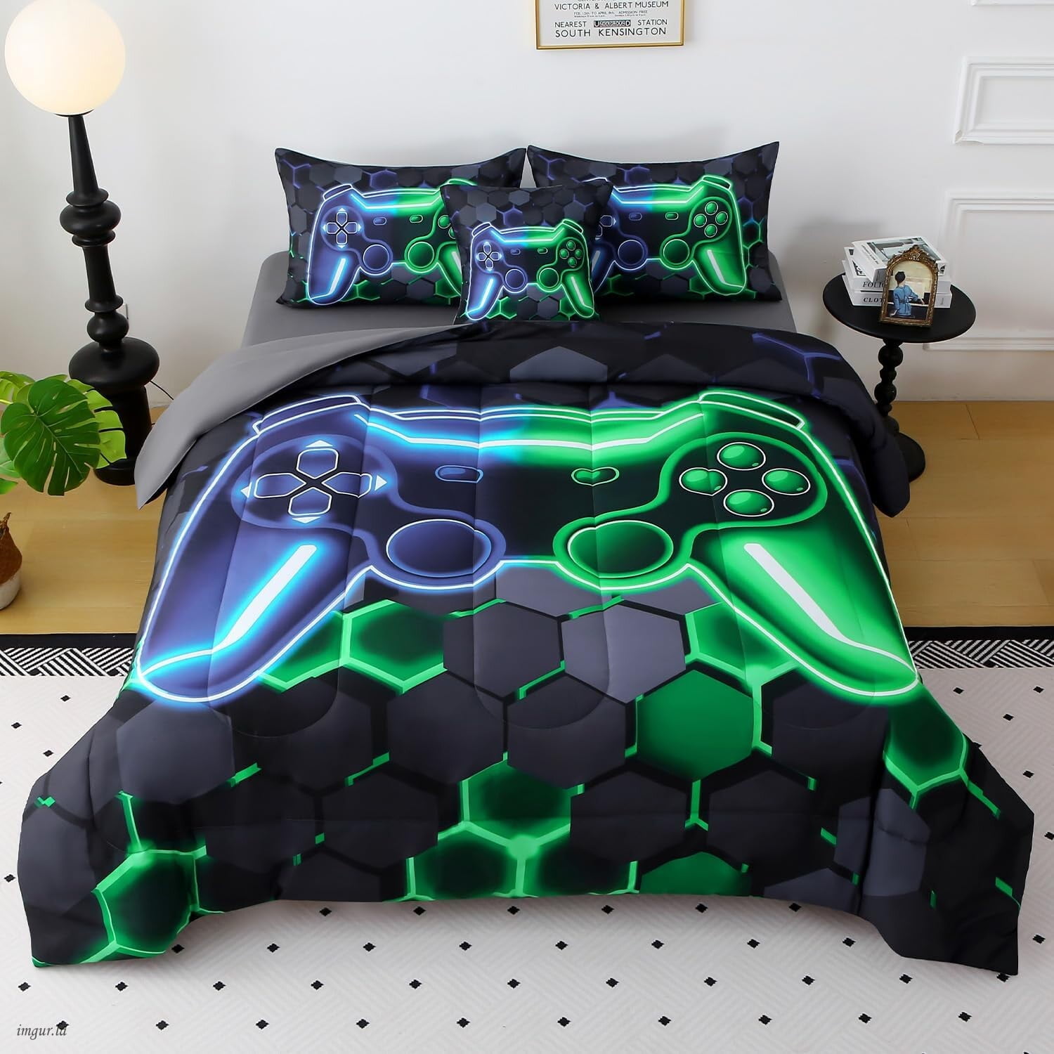 OKKEEY Game Comforter Set for Boys, Full Size 6 Pcs Xbox Gamer Bed in a ...