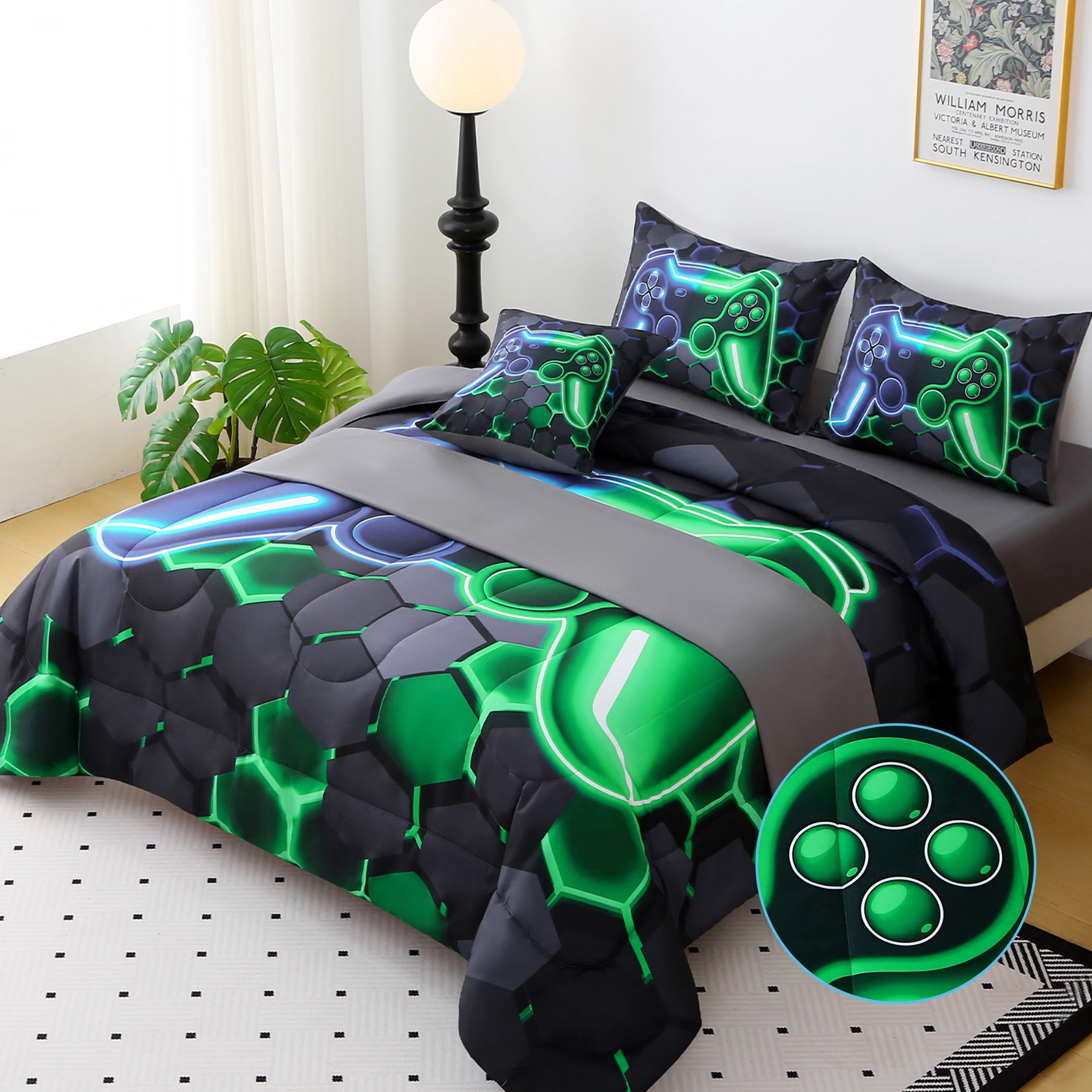OKKEEY Game Comforter Set for Boys, Full Size 6 Pcs Xbox Gamer Bed in a ...