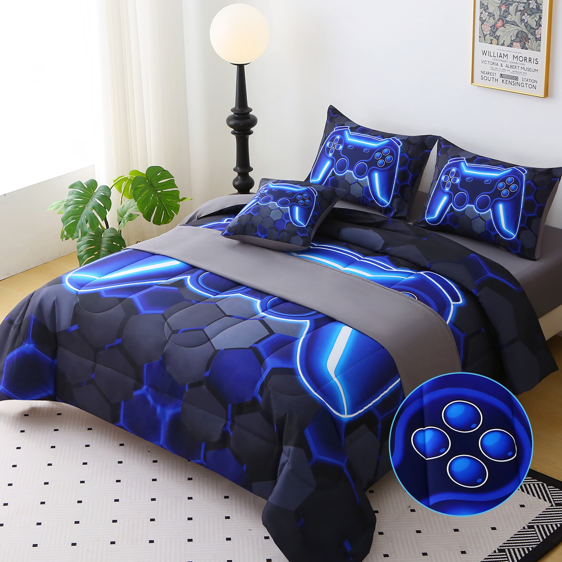 OKKEEY Boy Full Gaming Comforter Sets, 6 Pcs Video Gamer Bed in a Bag ...