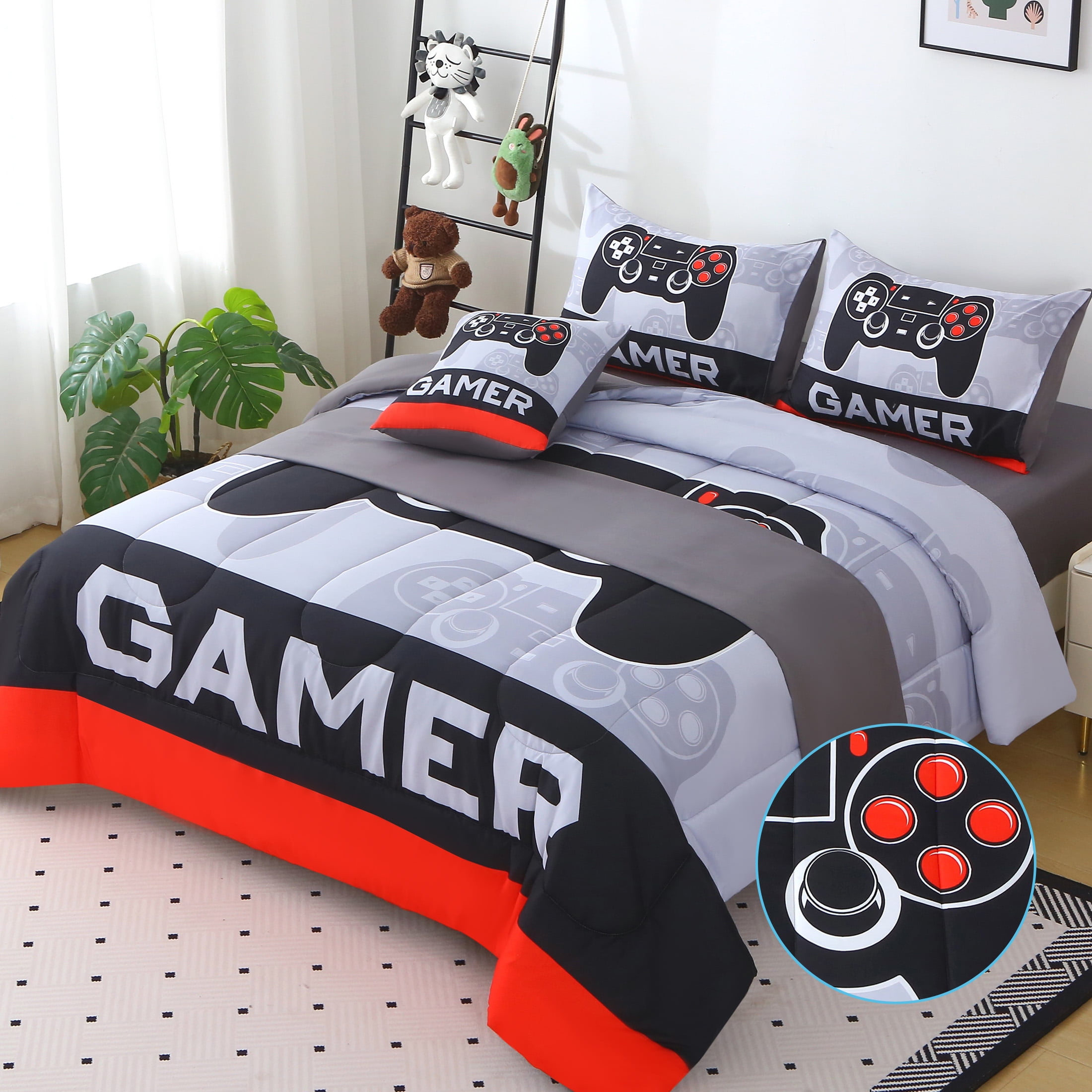 OKKEEY Game Comforter Set for Boys, Full Size 6 Pcs Xbox Gamepad Bed in ...