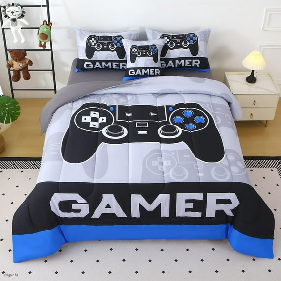 OKKEEY Boy Twin Gaming Comforter Sets, 6 Pcs Video Gamer Bed in a Bag ...