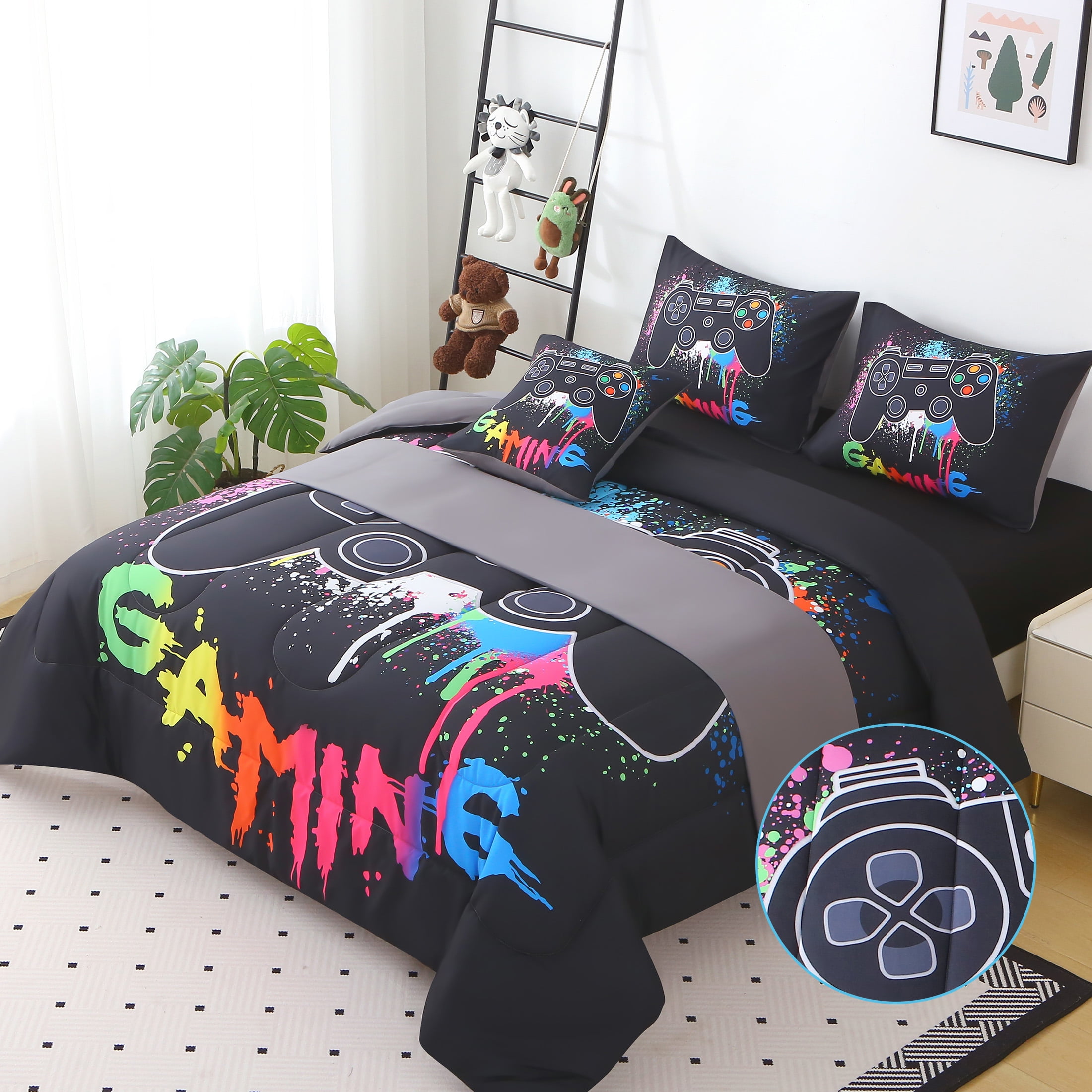 OKKEEY GAMING Graffit Bed in a Bag Comforter Sets for Boys, Twin Size 6 ...