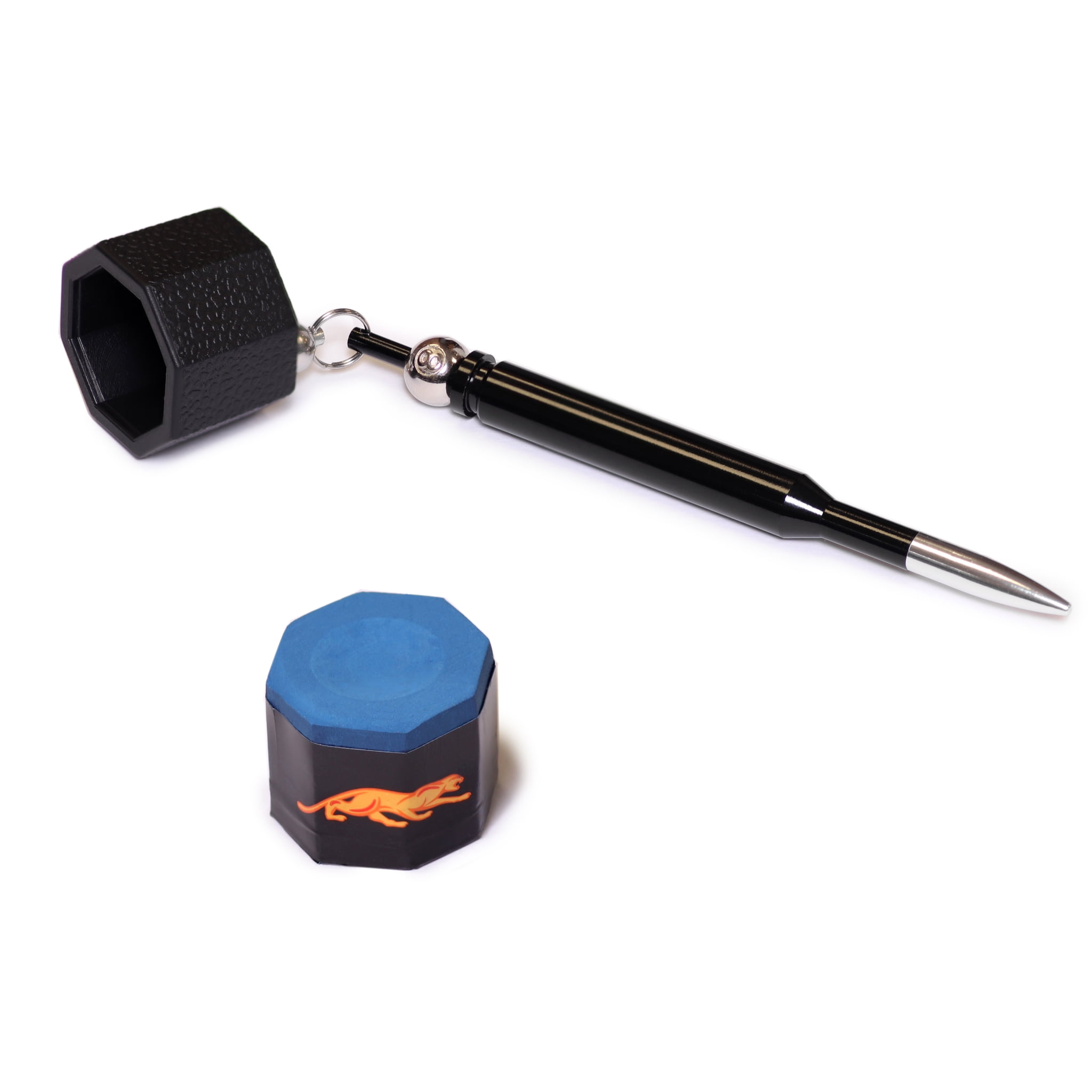 OKKO Octagon Bullet Billiard Pool Cue Chalk Pocket Holder Black + 1 pc ...