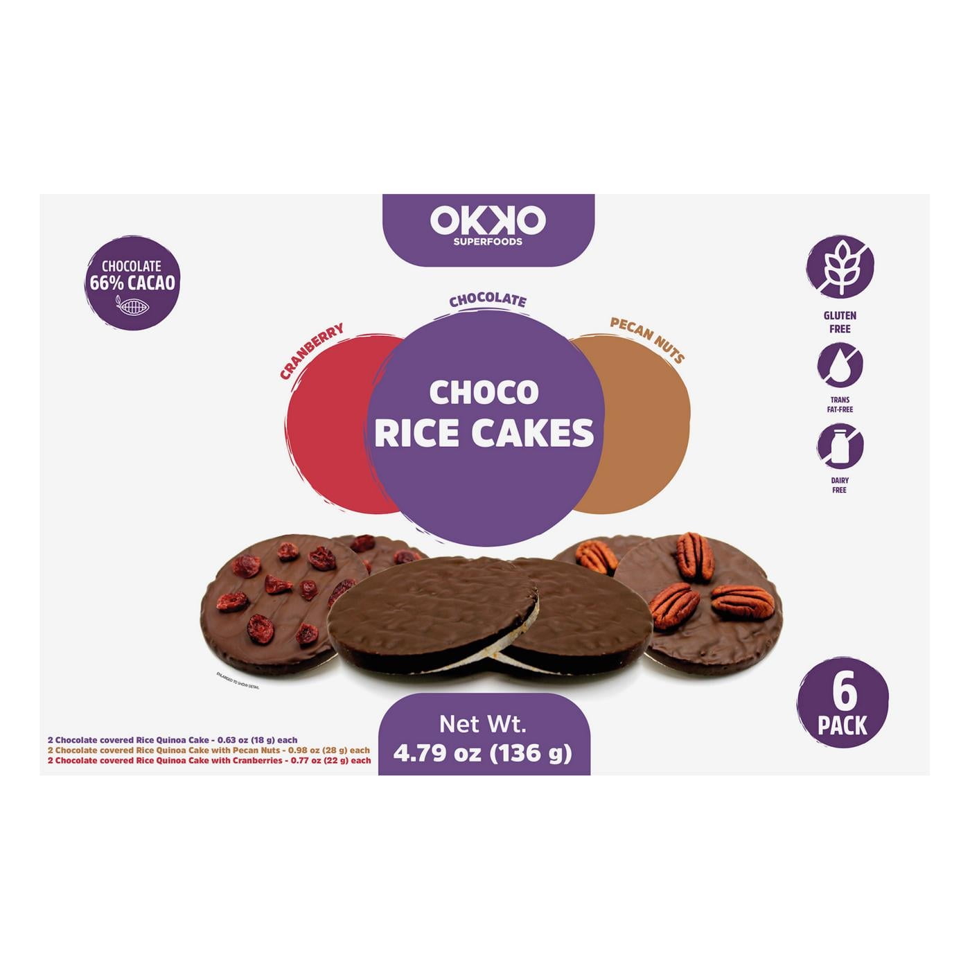 OKKO Super Foods Choco Rice Cakes Variety Multipack 6 Ct Pack Of 1 ...