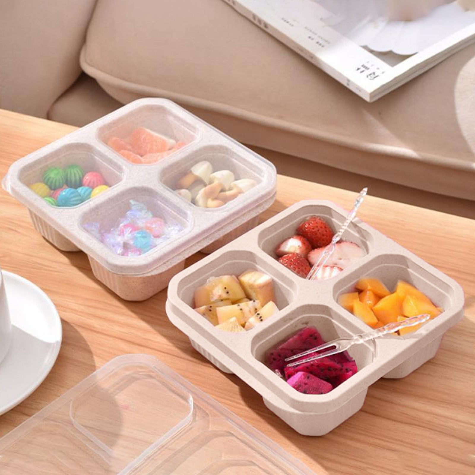 OKKVV 2 PCS Divided Food Storage Containers 4 Compartments Snack ...