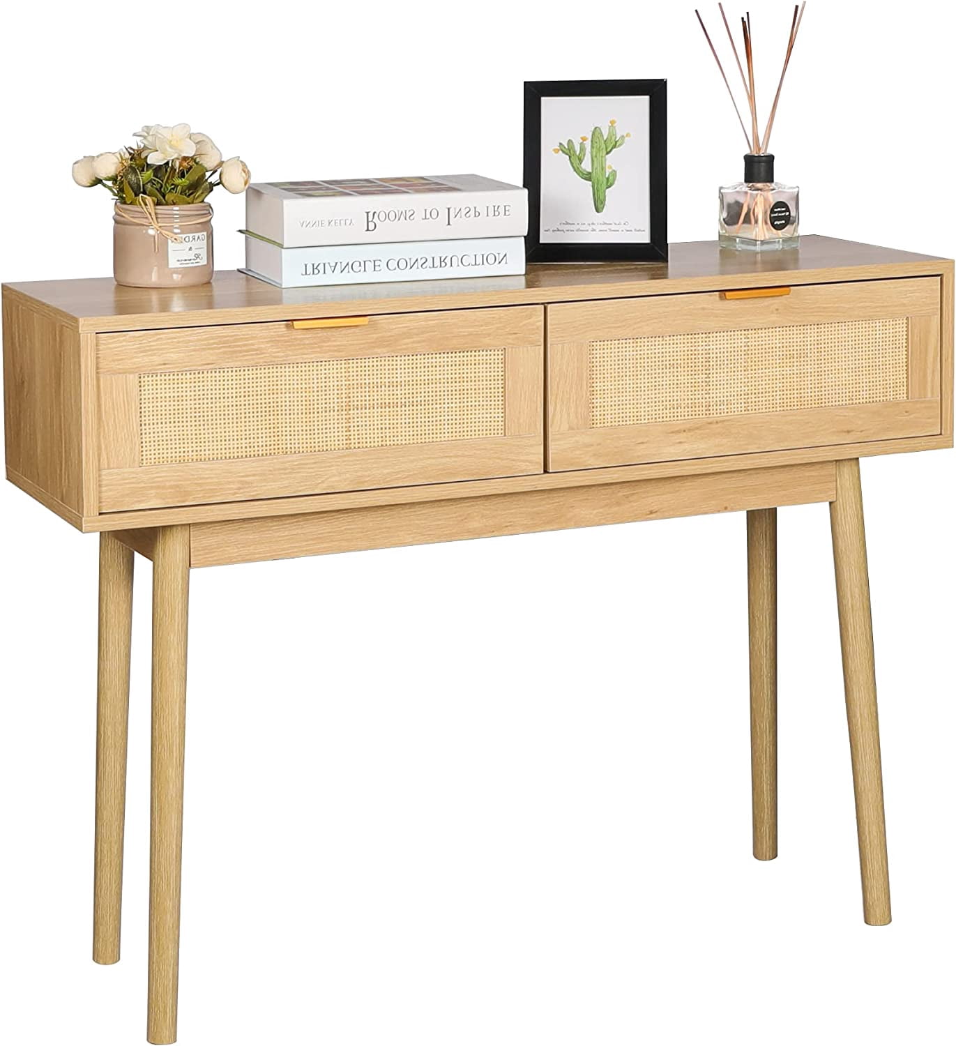 OKL 39" Console Table, Oak Entryway Table with 2 Rattan Drawers, Sofa ...