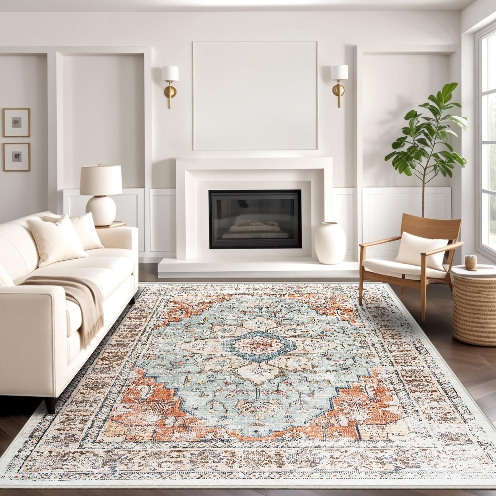 OKO-TEX Machine Washable Persian Indoor Area Rugs Vintage Distressed ...