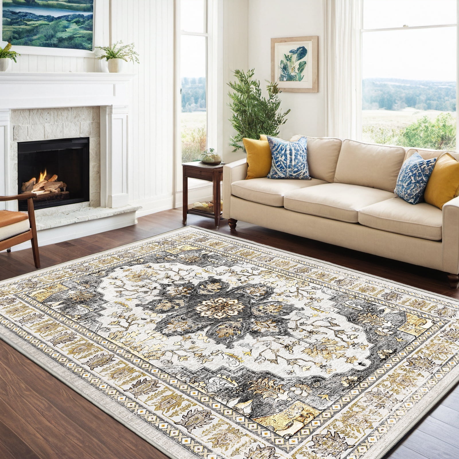 OKO-TEX Machine Washable Persian Indoor Area Rugs Vintage Distressed ...