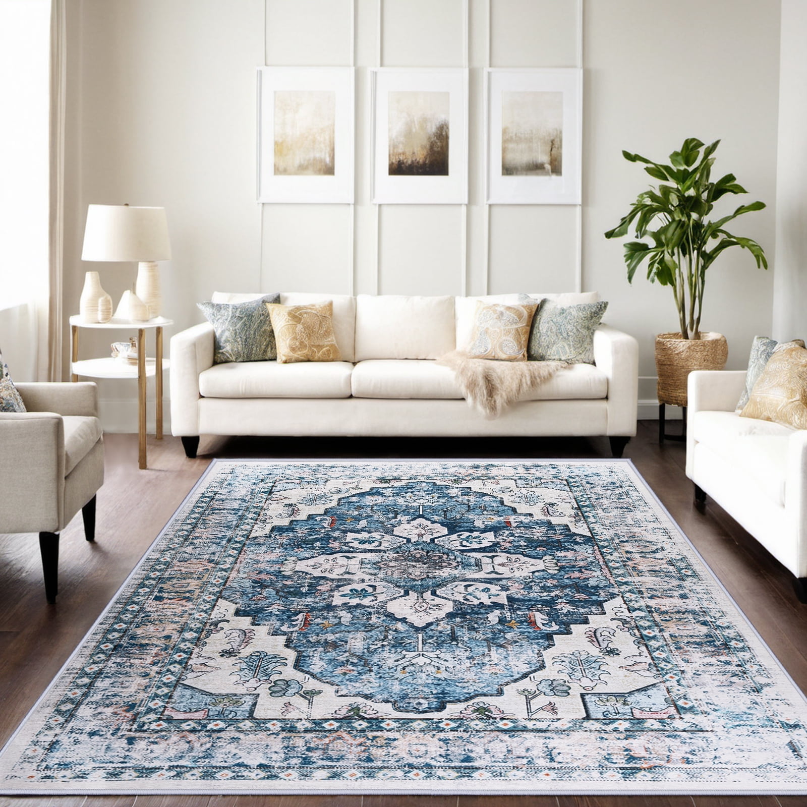 OKO-TEX Machine Washable Persian Indoor Area Rugs Vintage Distressed ...