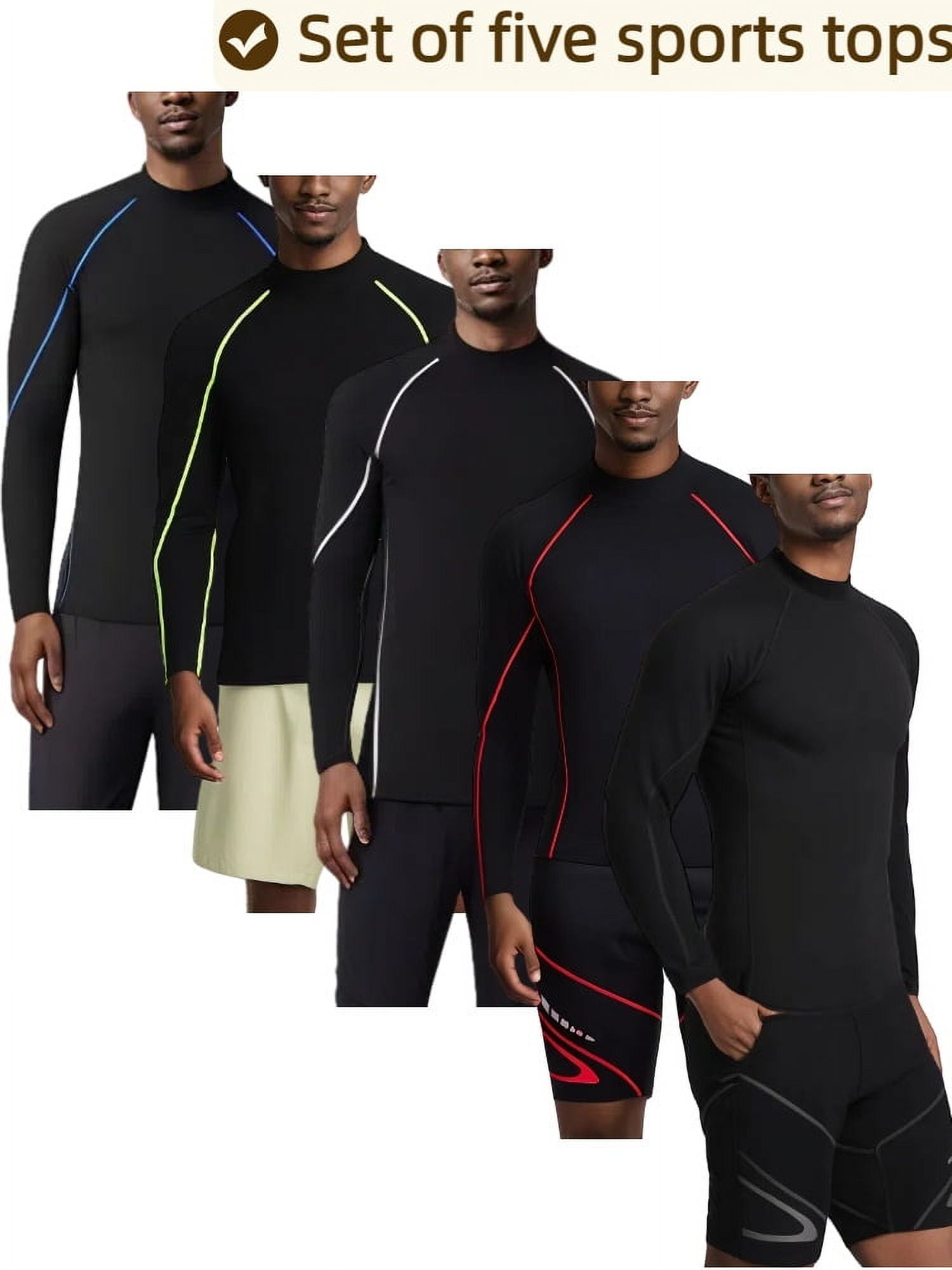OKP Men's 5-Piece Compression Long Sleeve Fitness Shirts US Size M ...