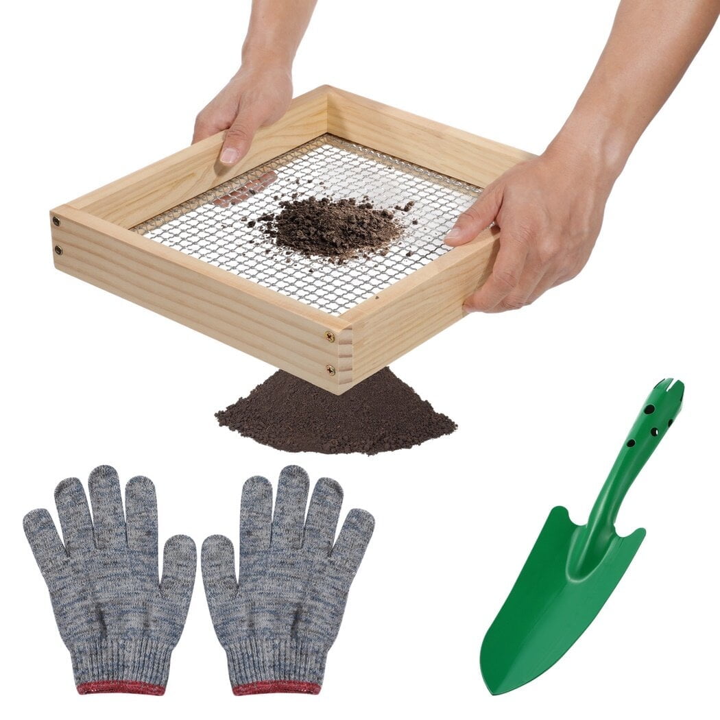 OKbus Soil Sifter, 12.6 x 11.4 Inches Soil Strainer, Wooden Compost ...