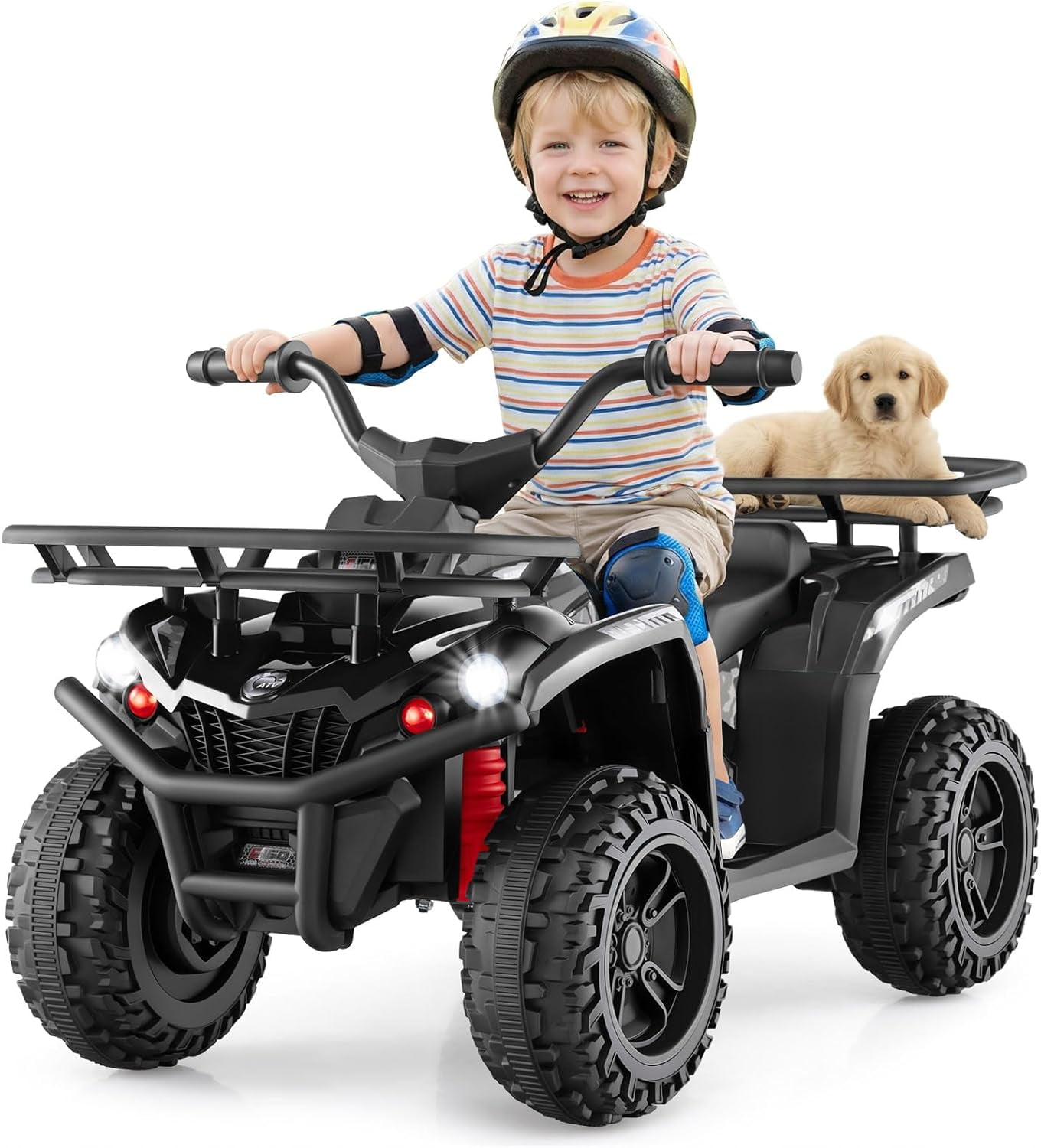 OLAKIDS 12V Kids ATV Quad with 2 Speeds, Spring Suspension, LED Lights ...