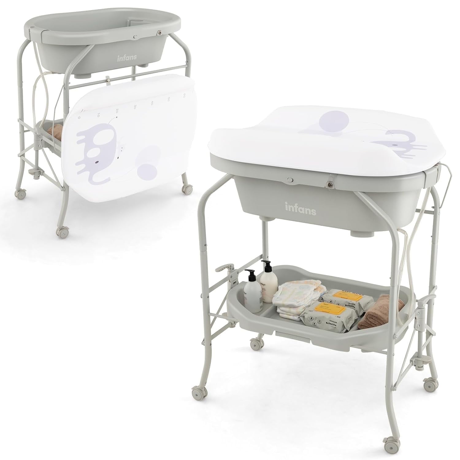 INFANS 2 in 1 Baby Bath Tub Changer, Folding Diaper Station, Portable ...