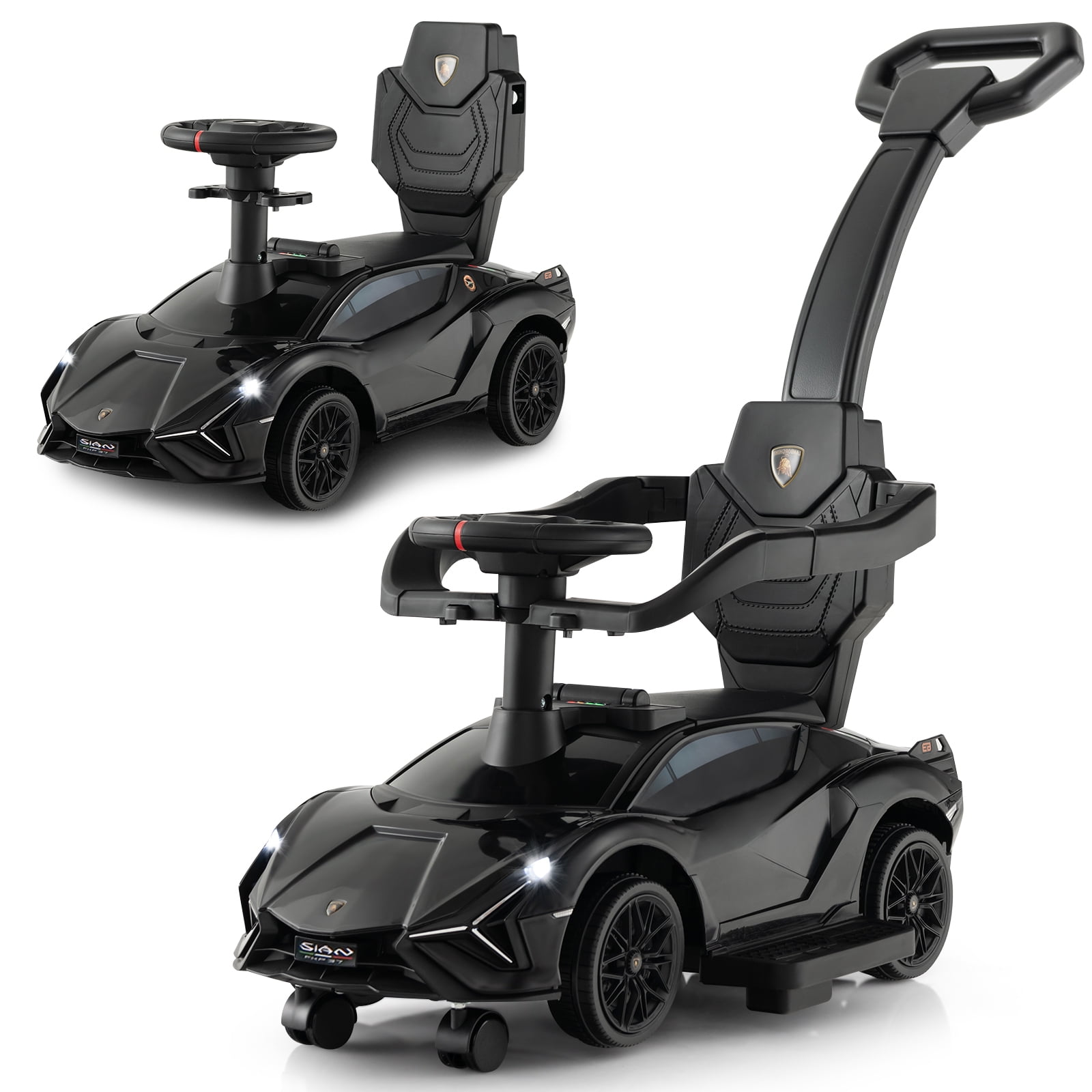 OLAKIDS Licensed Lamborghini 3 In 1 Ride on Push Car, Stroller with ...