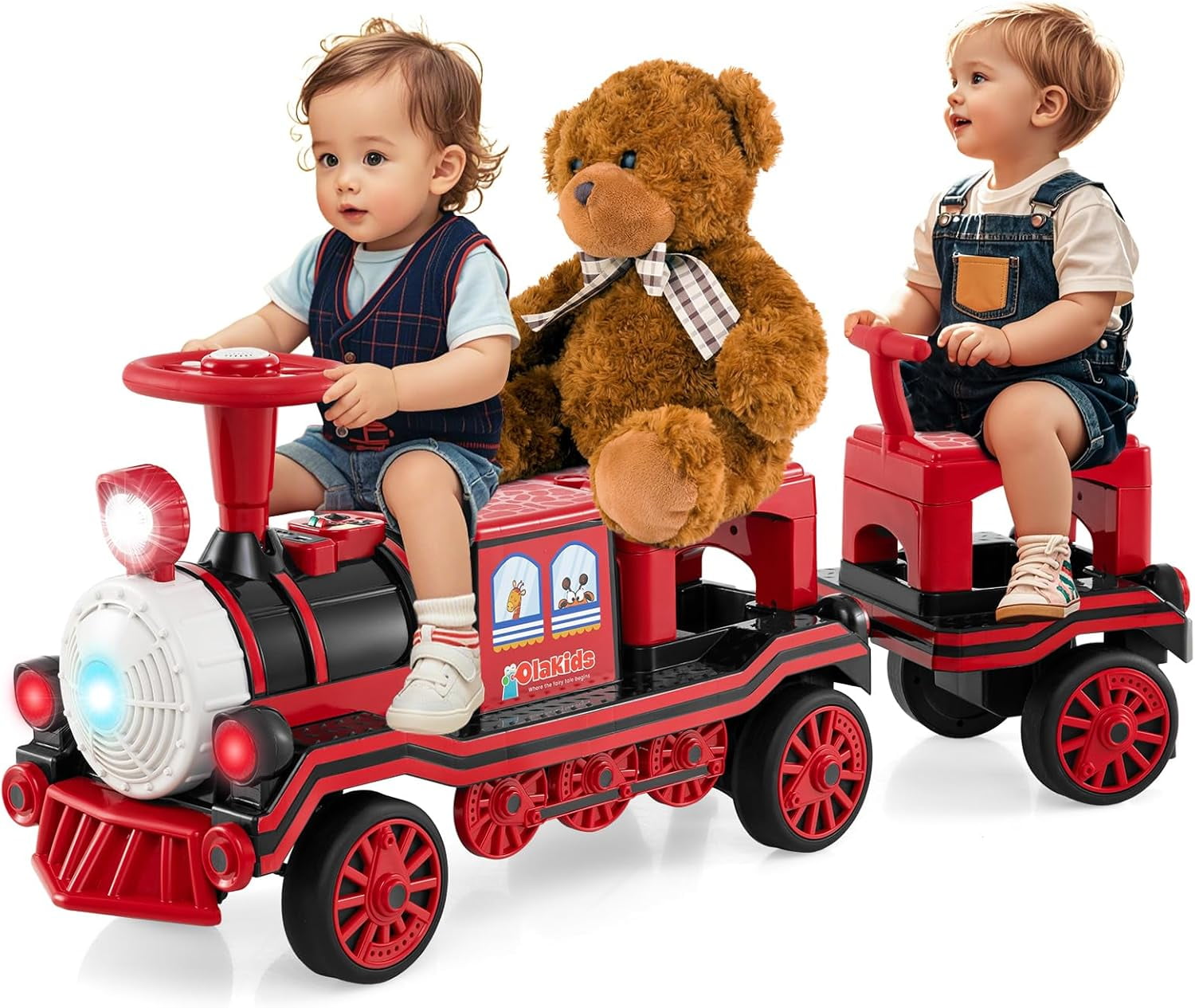 OLAKIDS 3-Seater Kids Ride on Train with Carriage Trackless, 12V ...