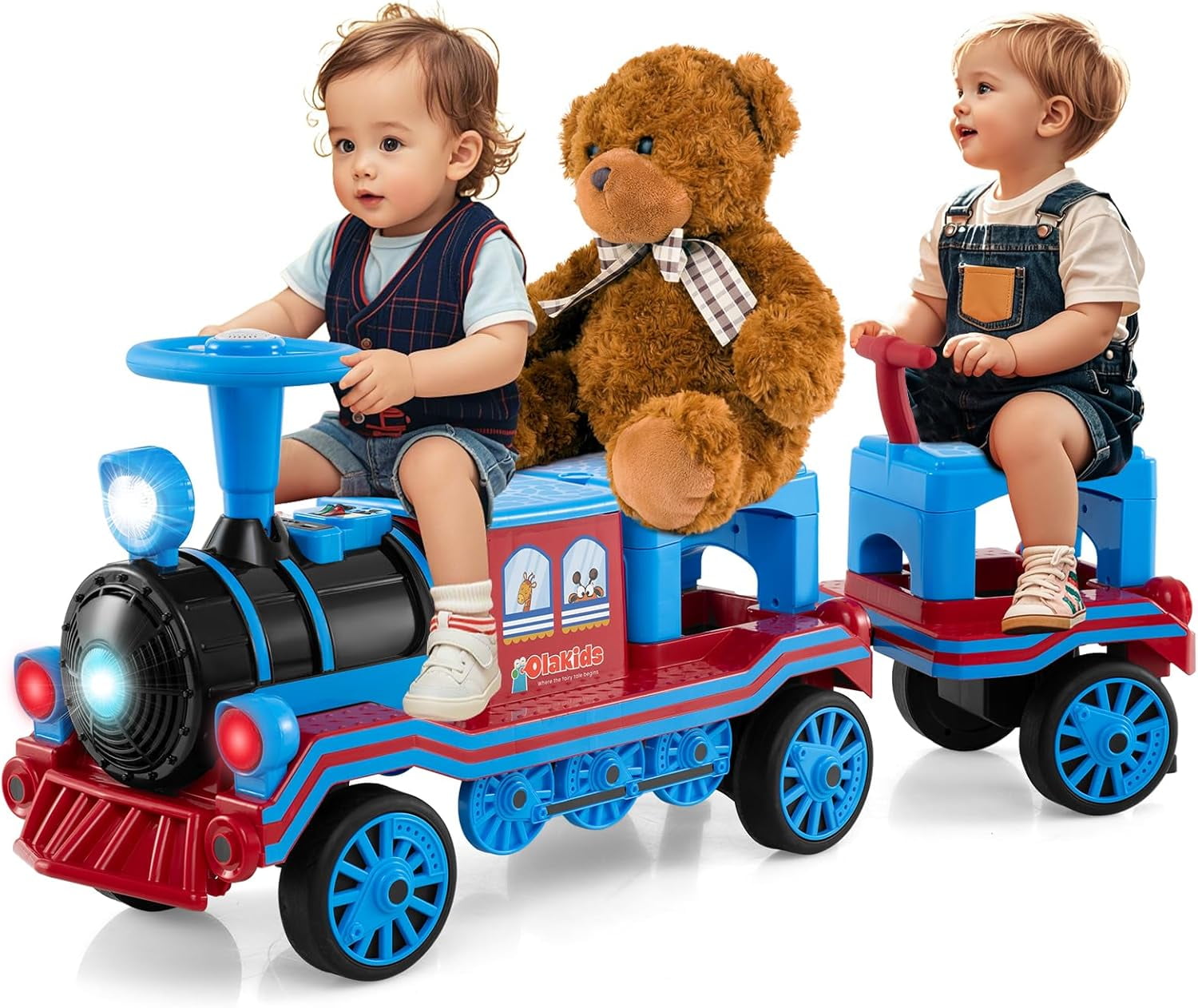 OLAKIDS 3-Seater Kids Ride on Train with Carriage Trackless, 12V ...