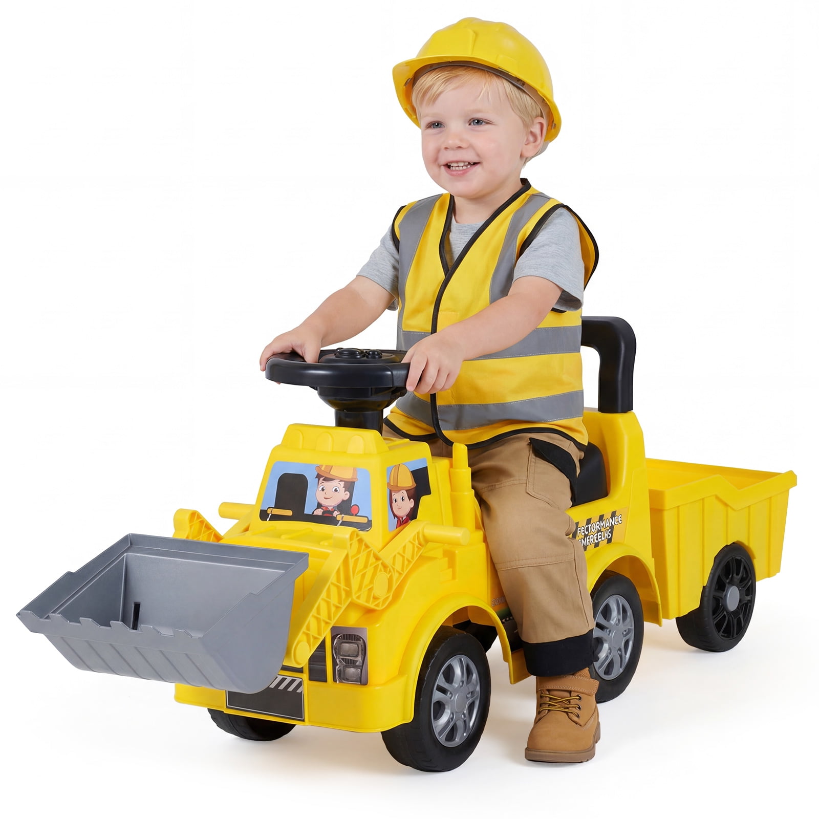 OLAKIDS 3-in-1 Ride on Bulldozer with Adjustable Bucket, Detachable ...