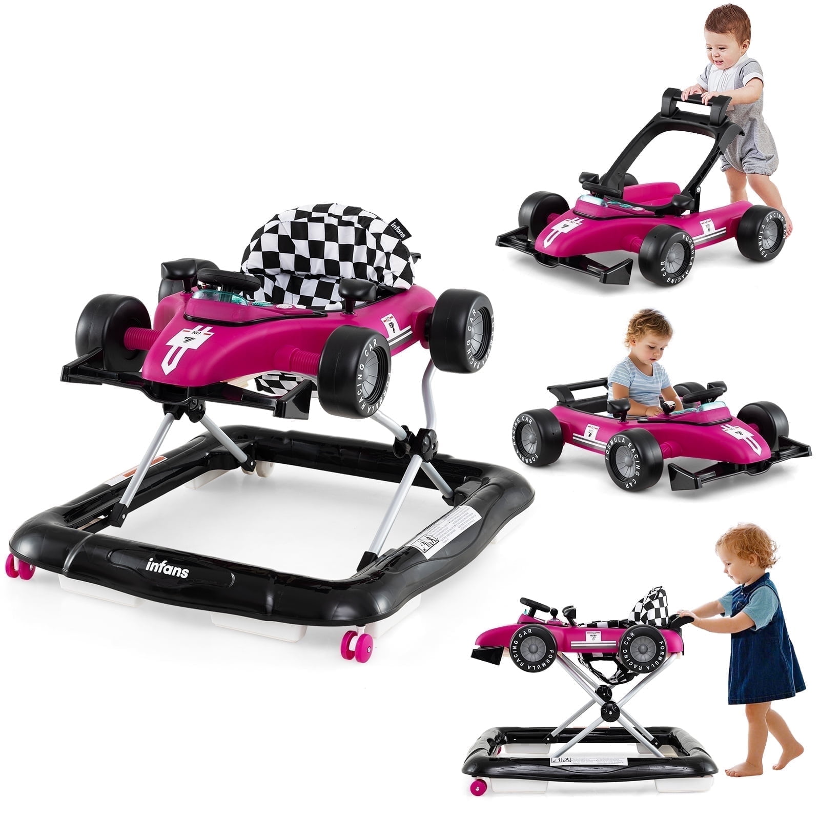 INFANS 4 in 1 Baby Walker, Foldable, Adjustable Height, Music, Light ...