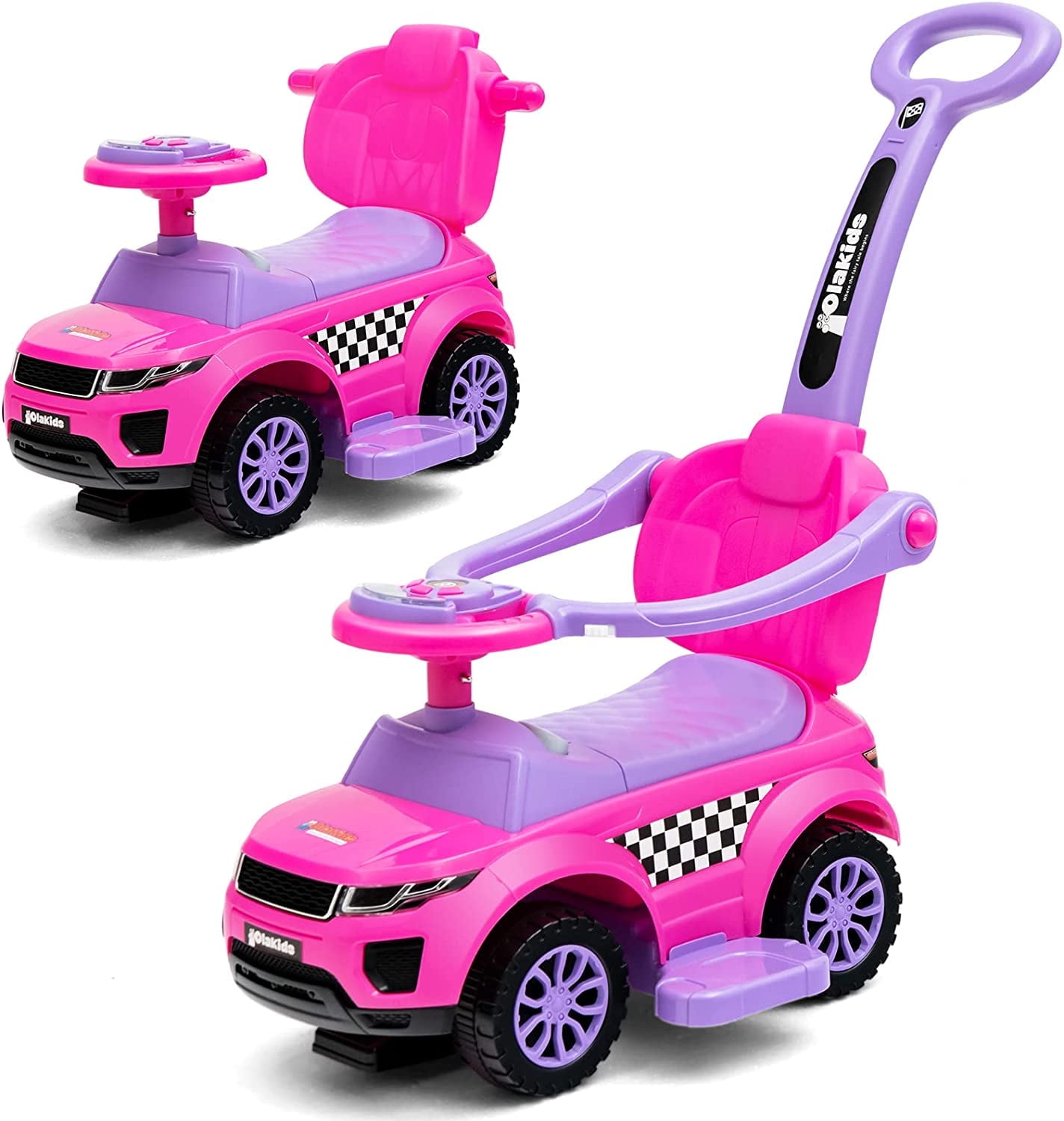 Olakids 4 in 1 Ride on Push Car Pink, Toddler Stroller with Music ...