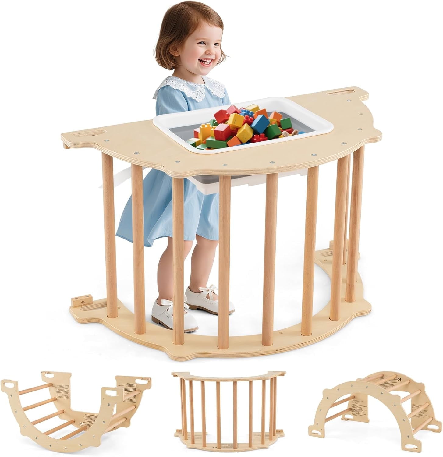 OLAKIDS Climbing Arch for Toddlers, 5 in 1 Wooden Indoor Kids Climber ...