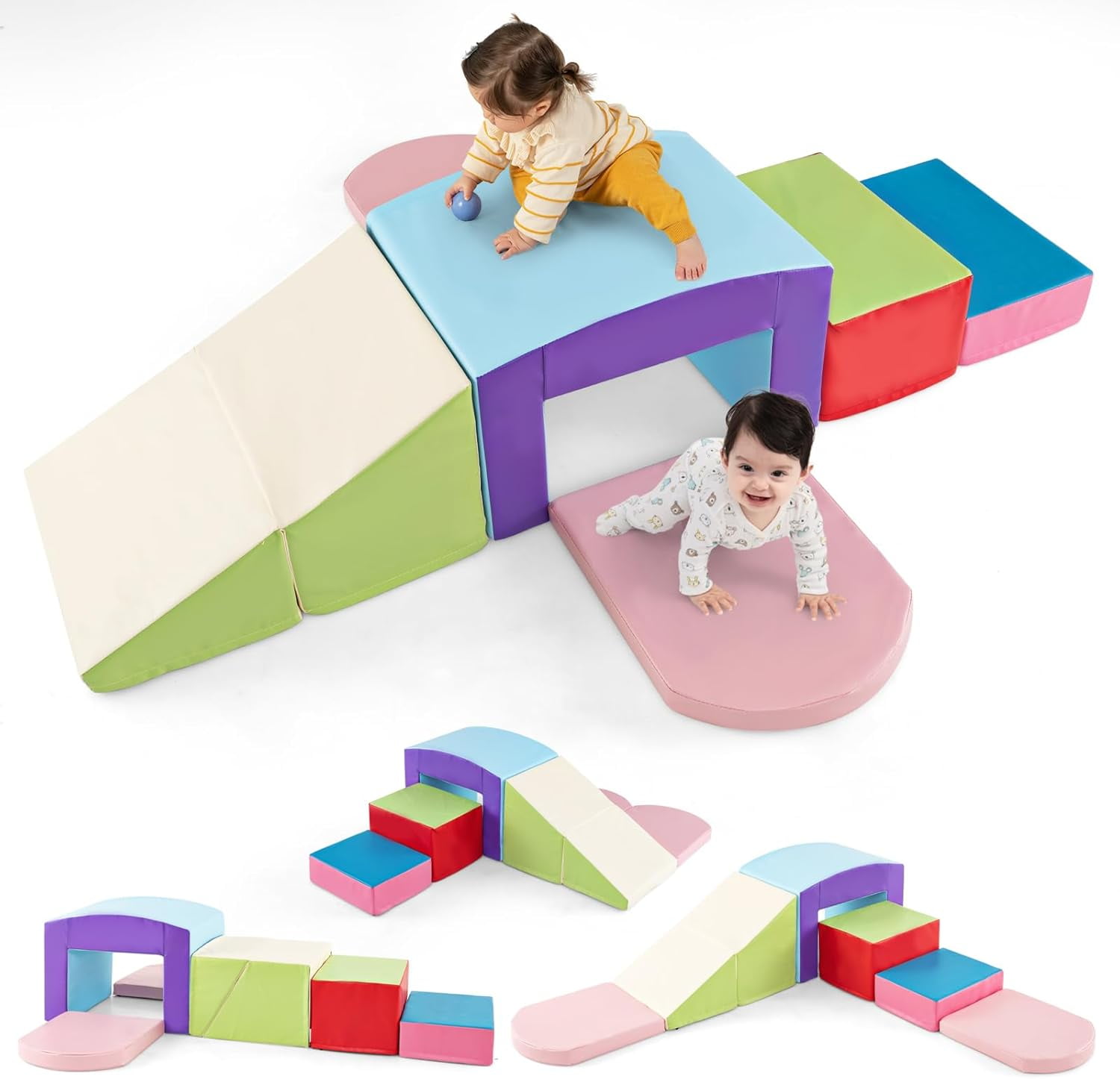 OLAKIDS Climbing Toys for Toddlers, 7 Piece Indoor Baby Foam Blocks ...
