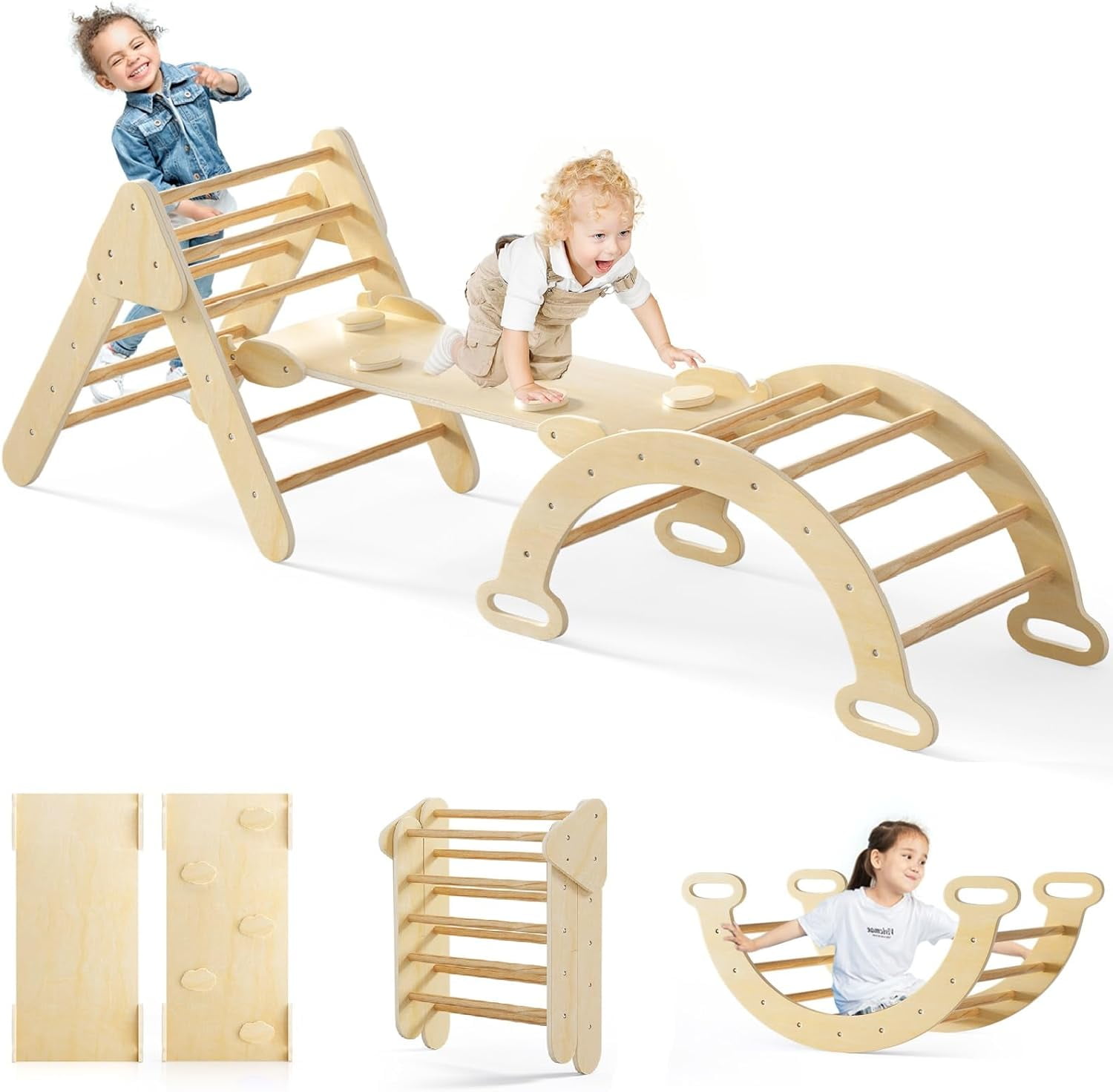 OLAKIDS Wooden Playset - 5 in 1 Climbing Triangle, Children's Equipment ...