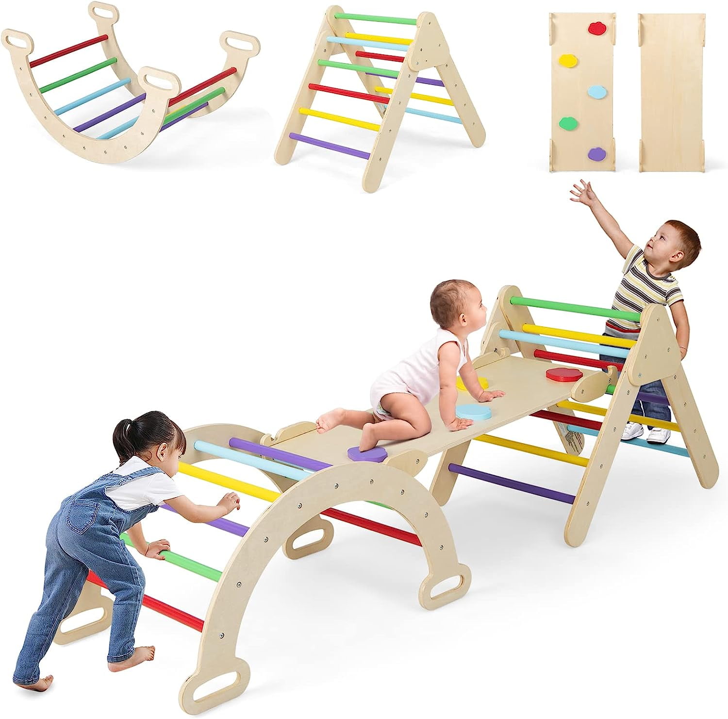 OLAKIDS 5 in 1 Montessori Climbing Triangle Set with Ramp, Ladder ...