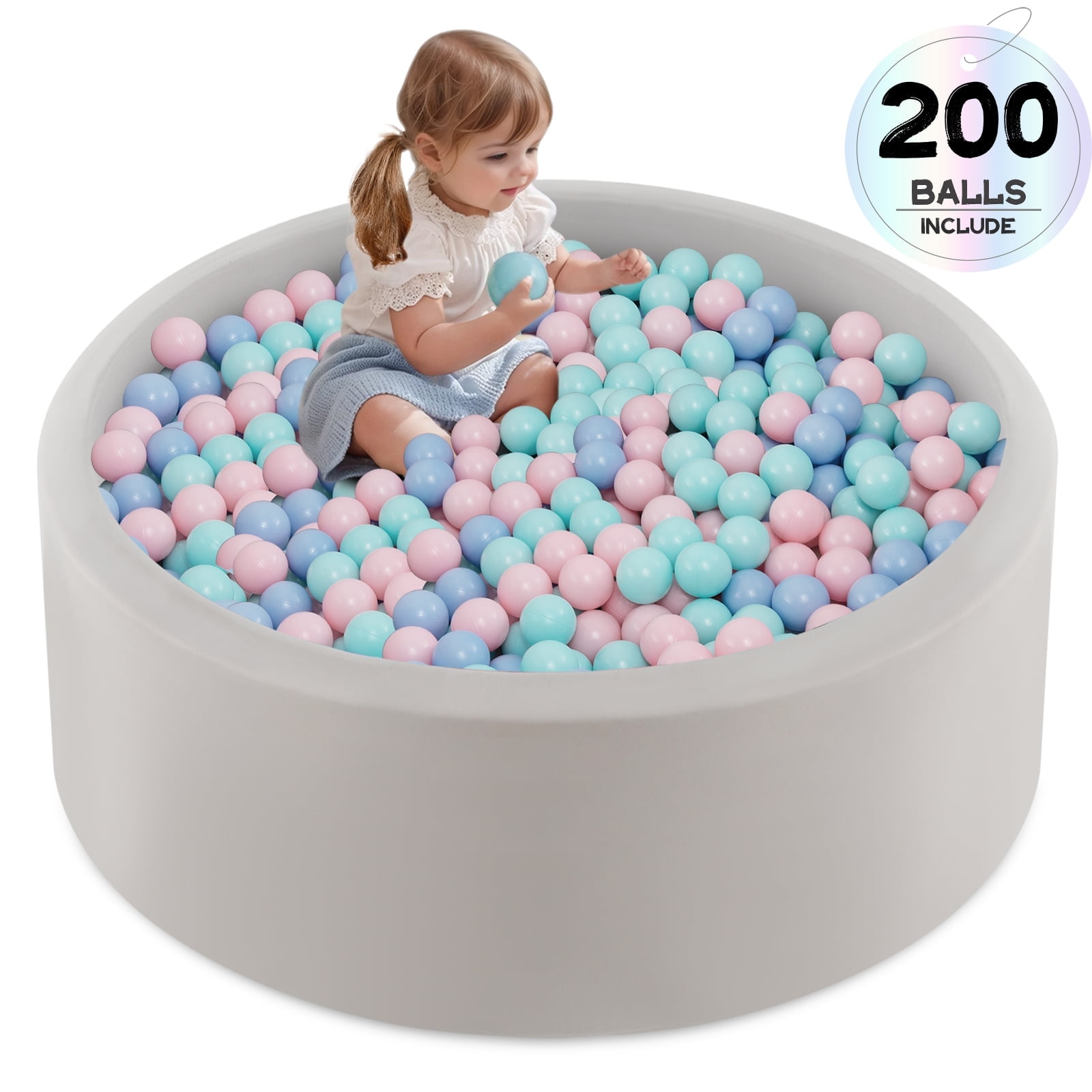 OLAKIDS Foam Ball Pit for Toddlers 200 PCS Pit Balls, 35” x 12” Soft Round Ball Pool Playpen ...