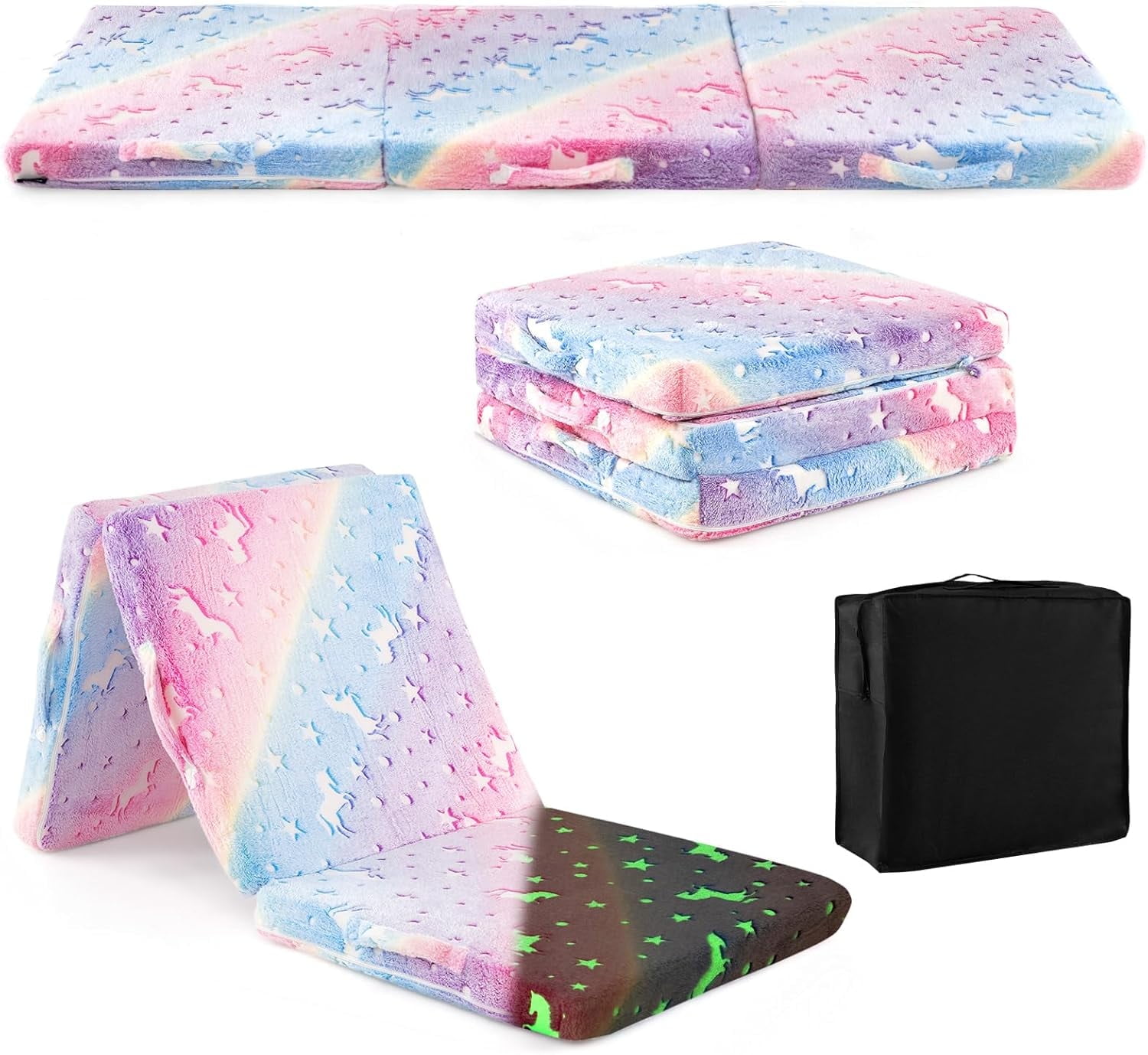 OLAKIDS Foldable Floor Mattress for Kids, Glow in Dark Tri-Folding Nap ...