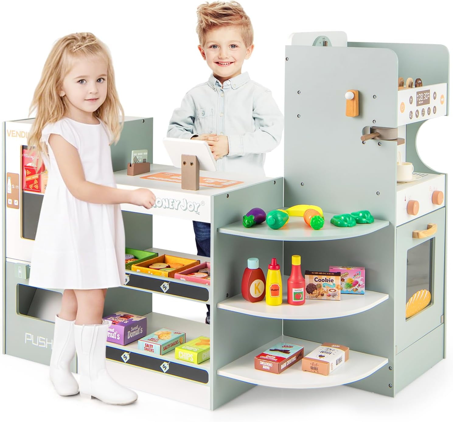 OLAKIDS Grocery Store Playset, Kids Play Store, Wooden Supermarket ...