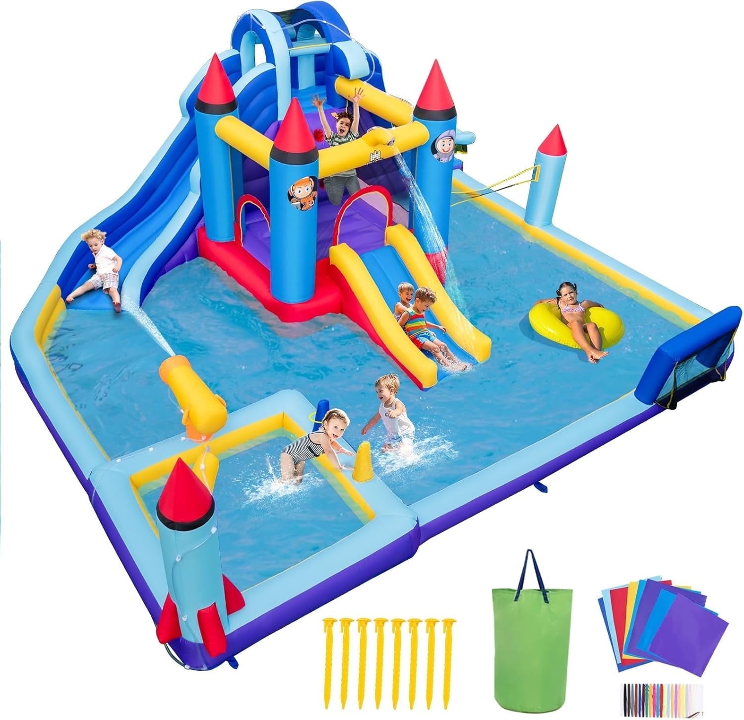 OLAKIDS Inflatable Water Slide, 10 in 1 Rocket Theme Bounce House Water ...