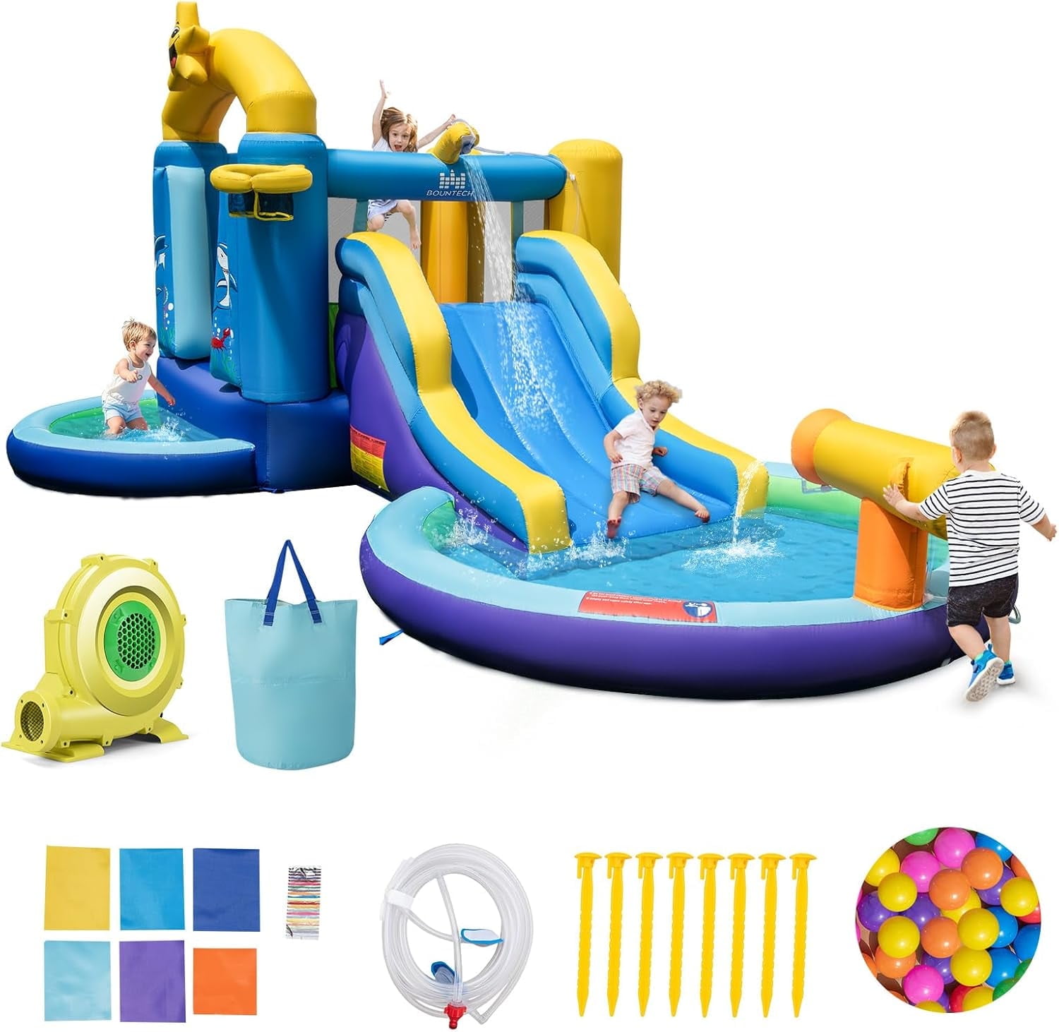 OLAKIDS Inflatable Water Slide, 6 in 1 Ocean Theme Bounce House Water ...