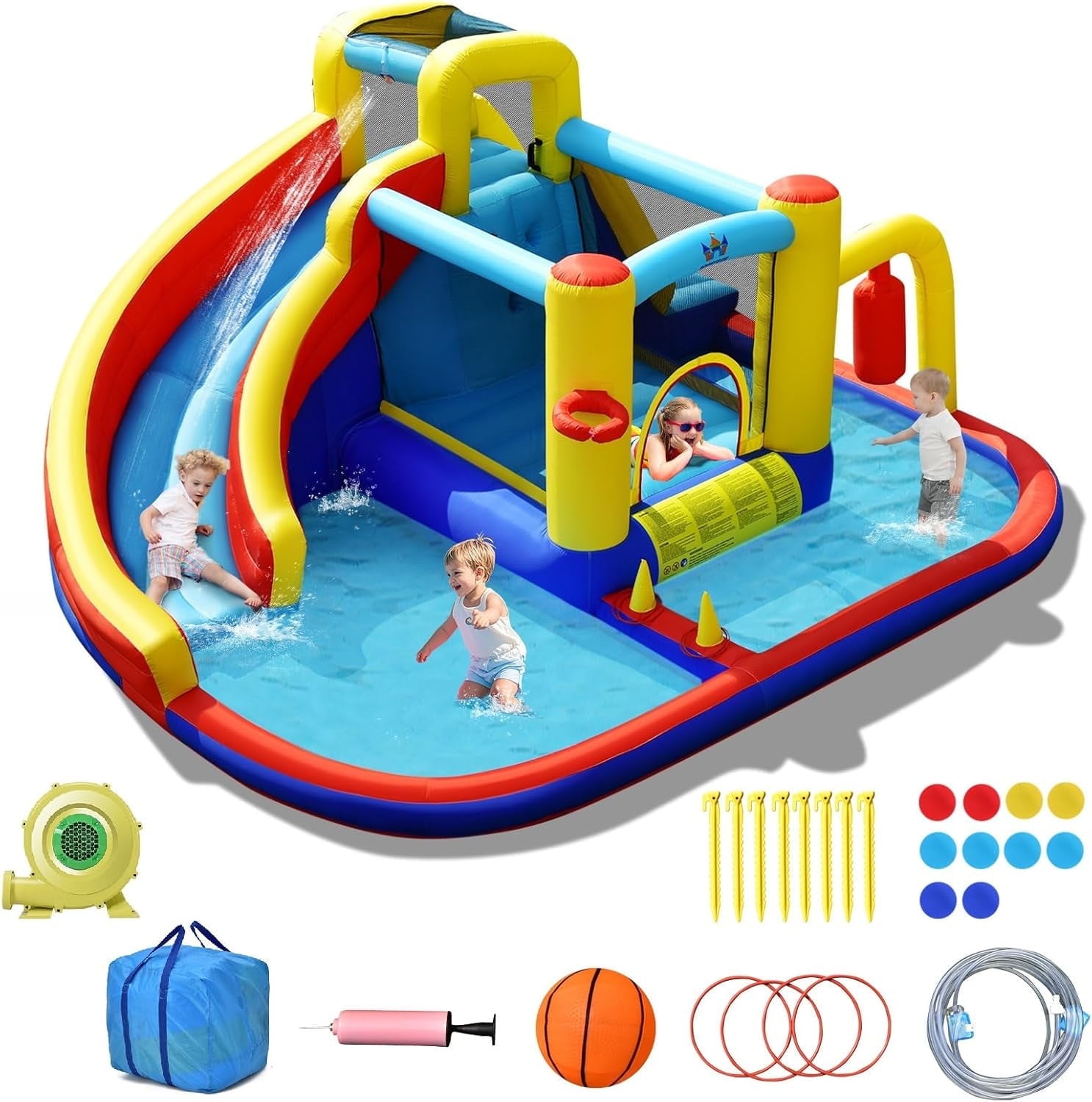 OLAKIDS Inflatable Water Slide, 8 in 1 Bounce House Water Park with ...
