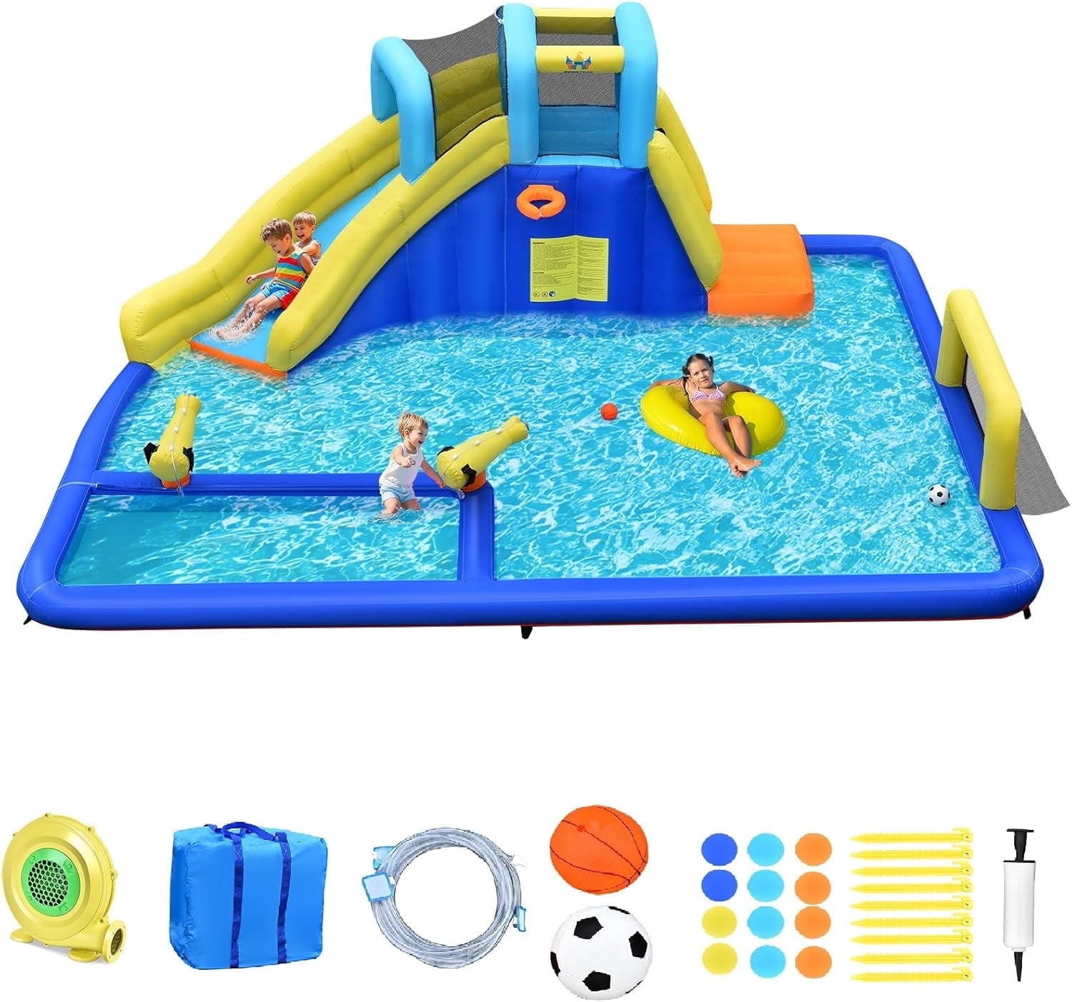 OLAKIDS Inflatable Water Slide, Bouncing Park House with Slide, Pool, 2 ...