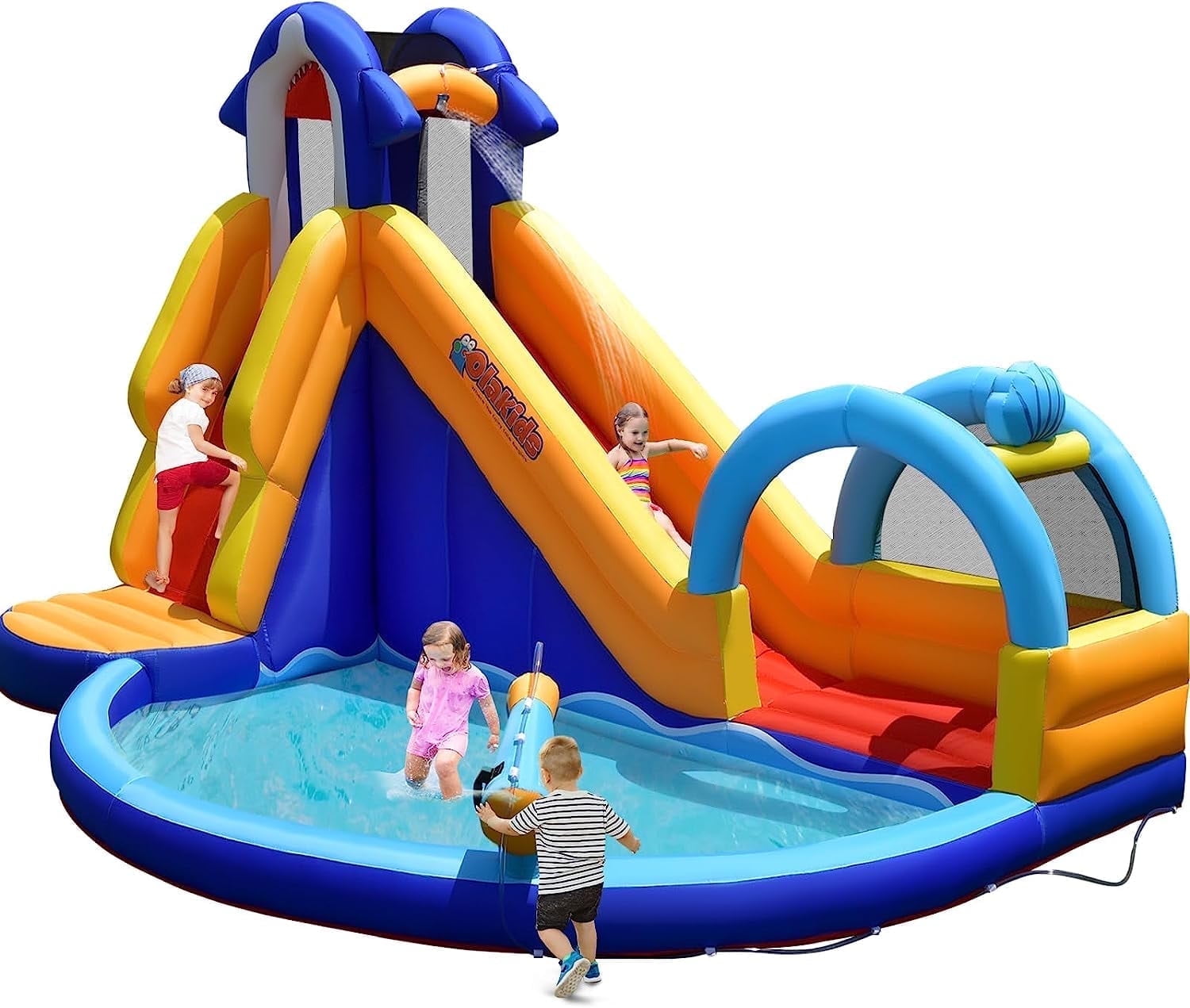 OLAKIDS Shark Themed Water Slide, Bounce House with Splash Pool ...