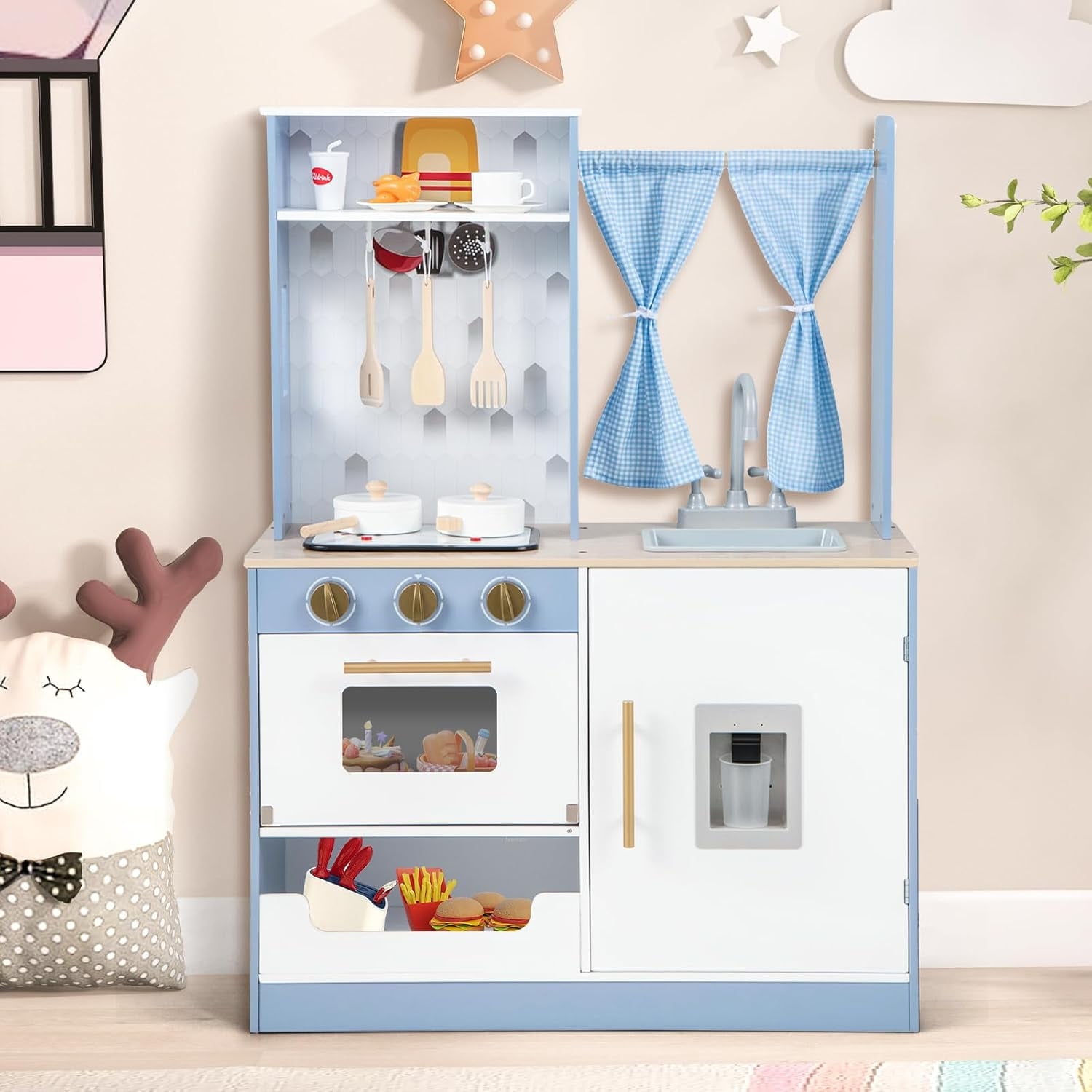 OLAKIDS Kid Kitchen Playset, Toddler Wooden Pretend Cooking Set with ...