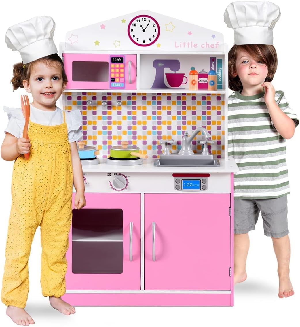 OLAKIDS Kids Kitchen Playset, Wooden Play Kitchen for Toddlers with ...