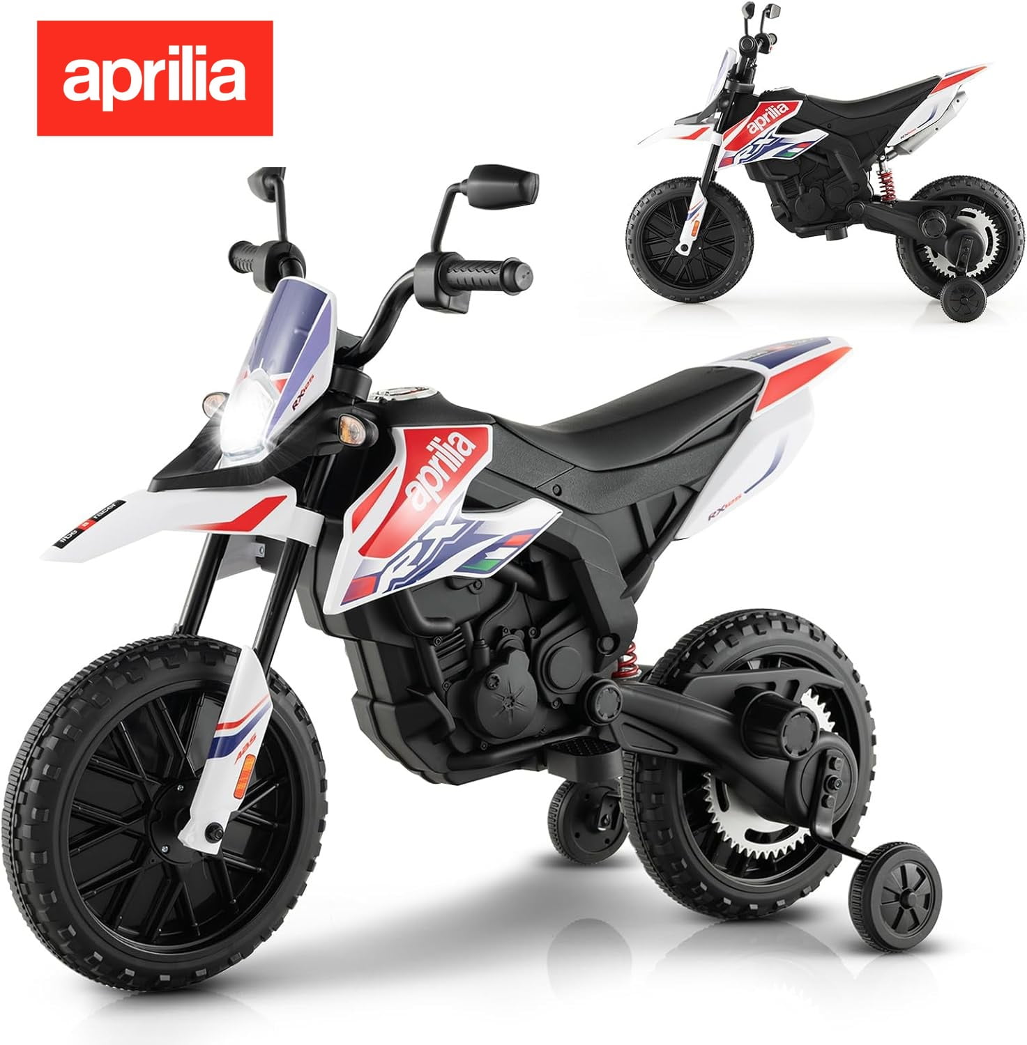 OLAKIDS 12V Kids Motorcycle, Licensed Aprilia RX125 Electric Ride-on ...