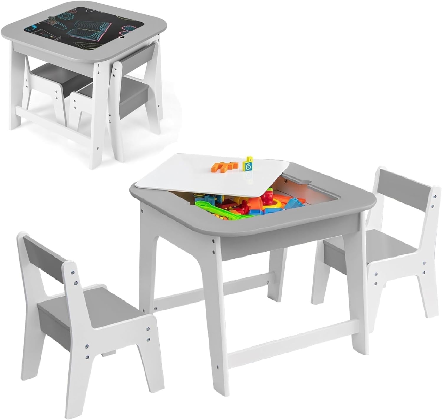 INFANS Children's 3 in 1 Activity Table & Chair Set, Wooden Playroom ...