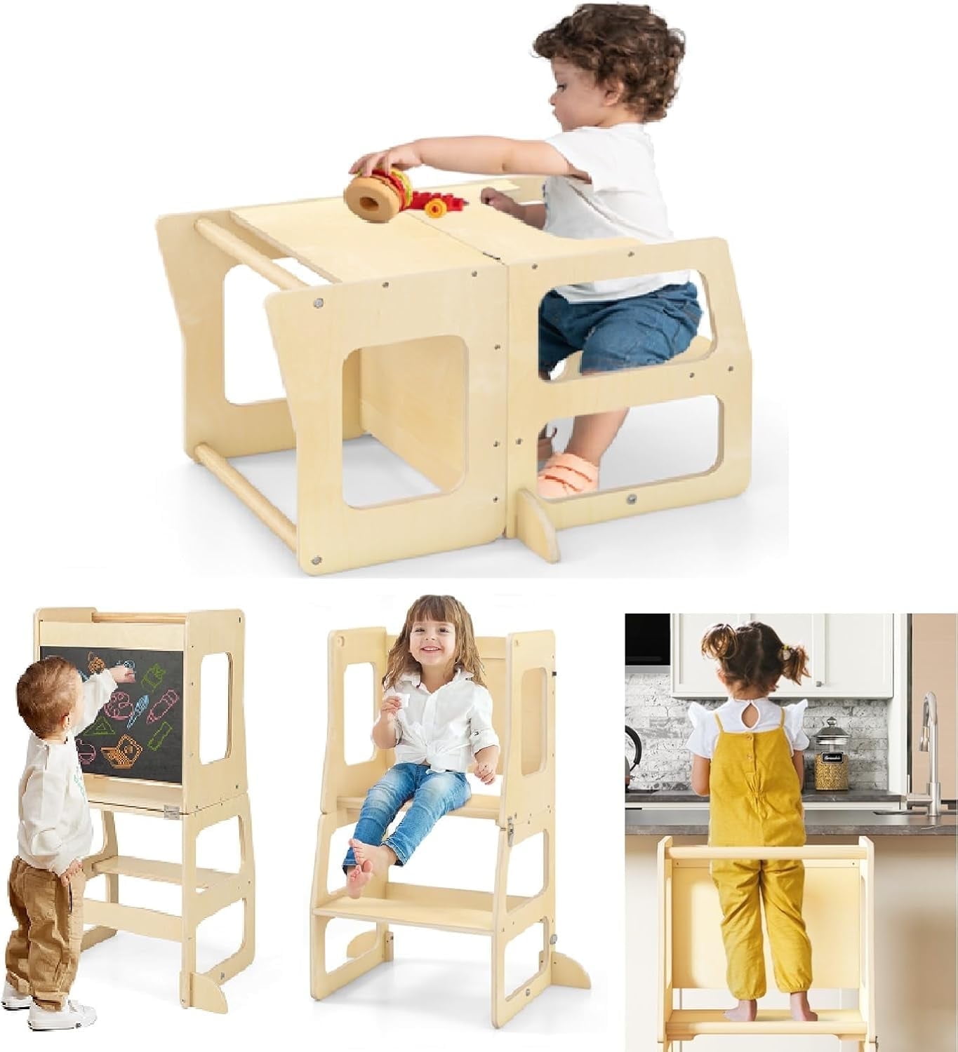 OLAKIDS Kids Table and Chair Set, 4 in 1 Foldable Wooden Activity Table ...