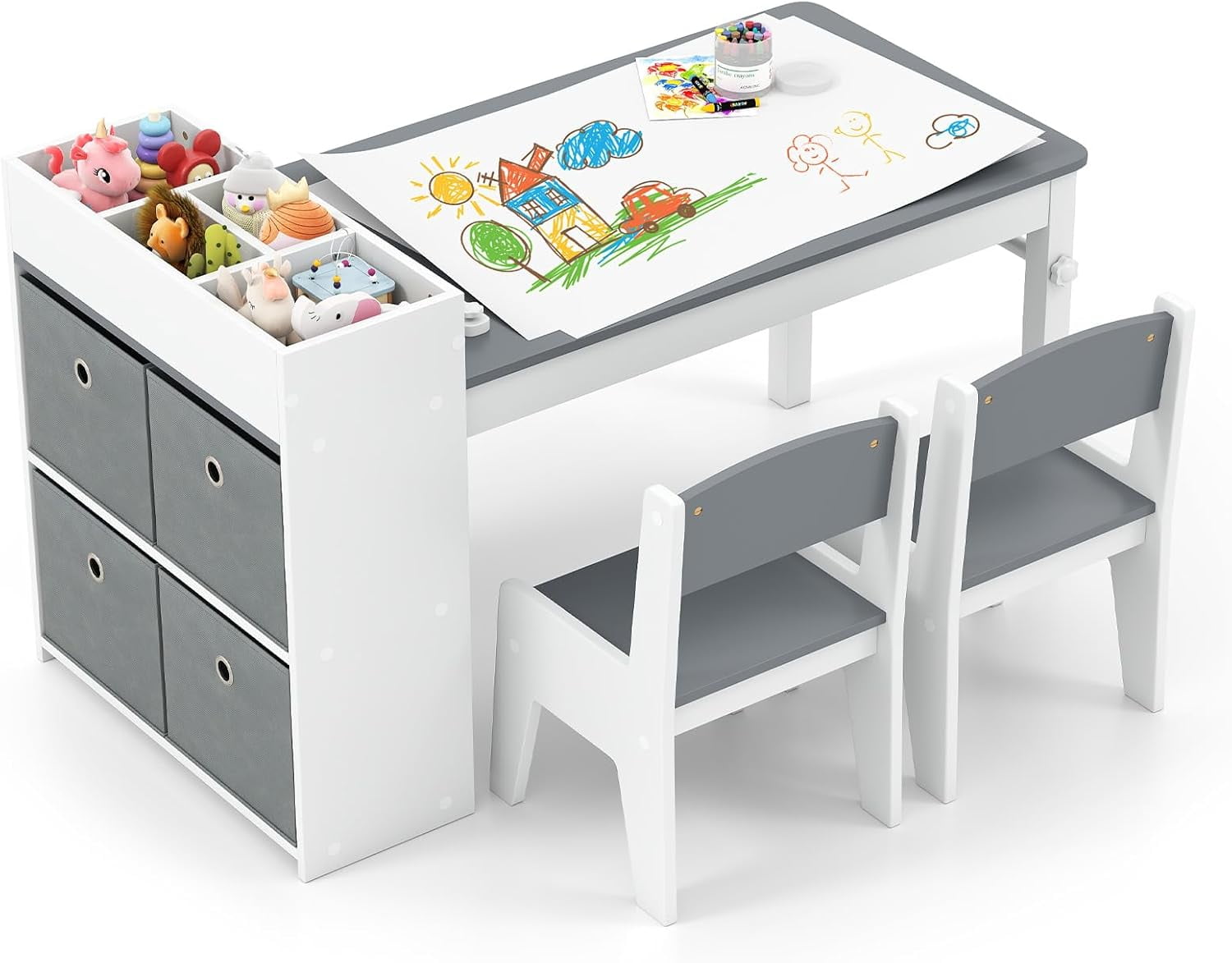 OLAKIDS Kids Table and Chair Set, Toddler Art Craft Play Wood Activity ...